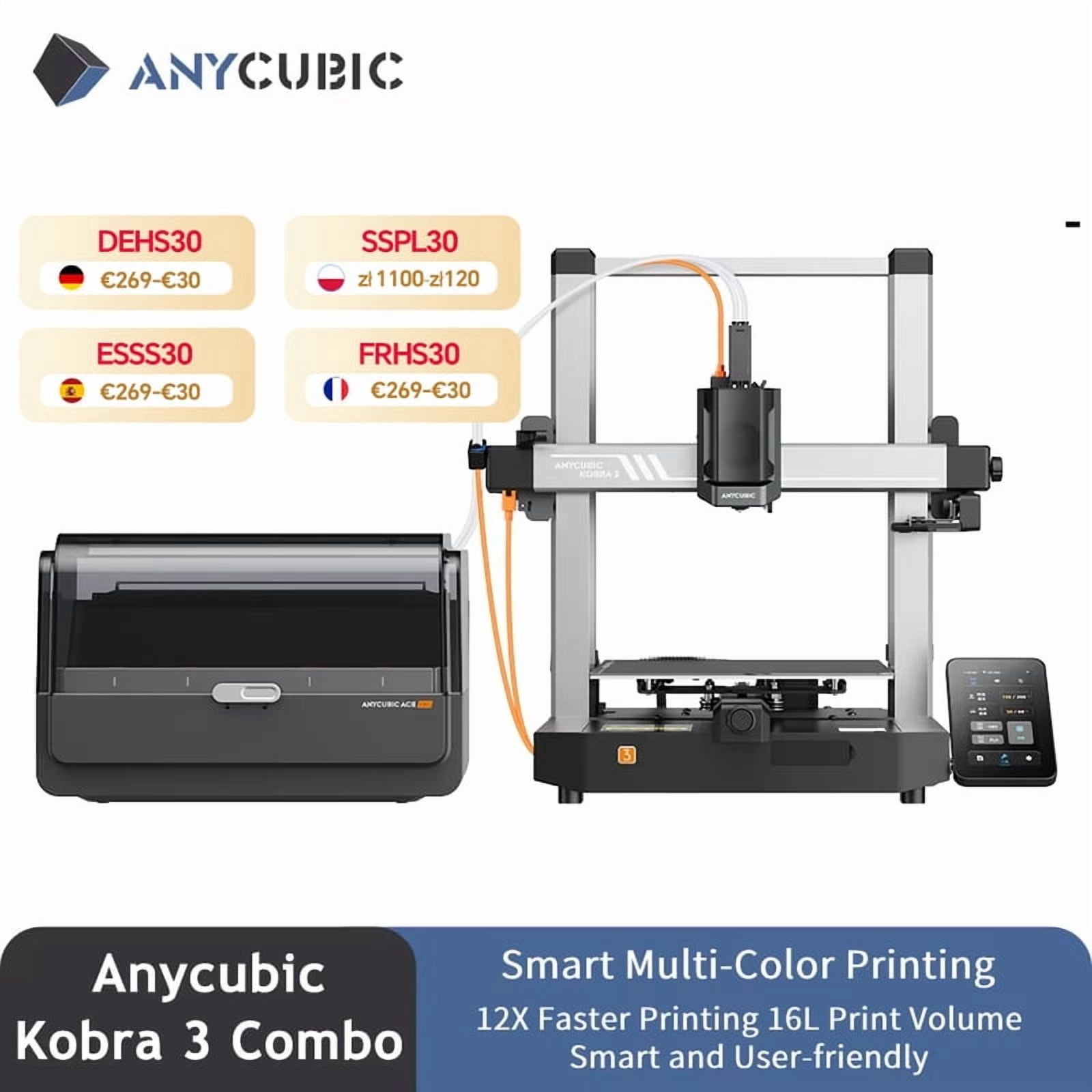 3 Combo Multi-Color FDM 3D Printer Max 600mm/s Printing Speed Build ...