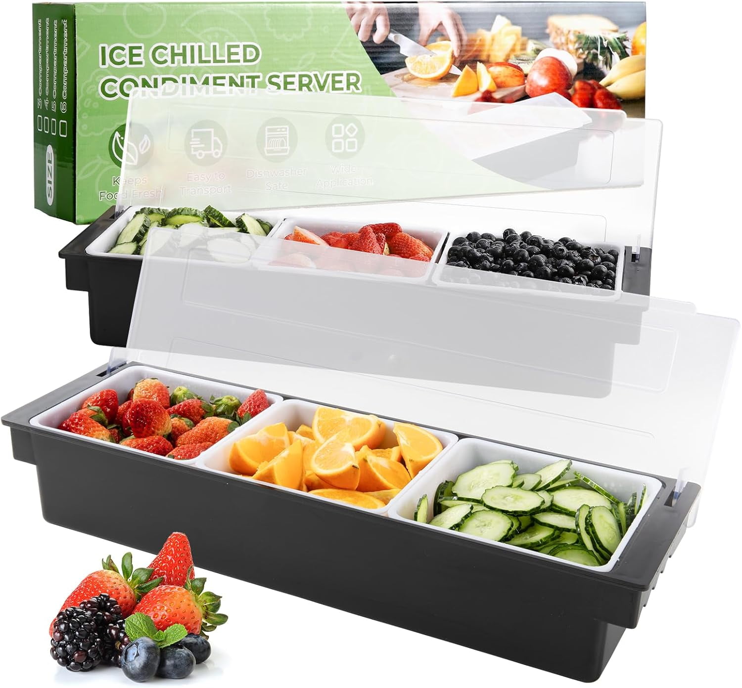 3 Compartment, 2 Pack Fruit, Veggie & Condiment Caddy with Lid ...