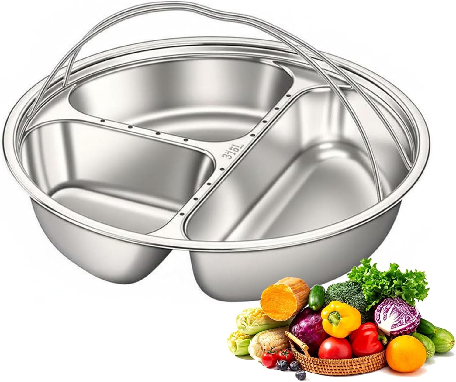 3-Compartment 316L Stainless Steel Divided Plate with Double Handle ...