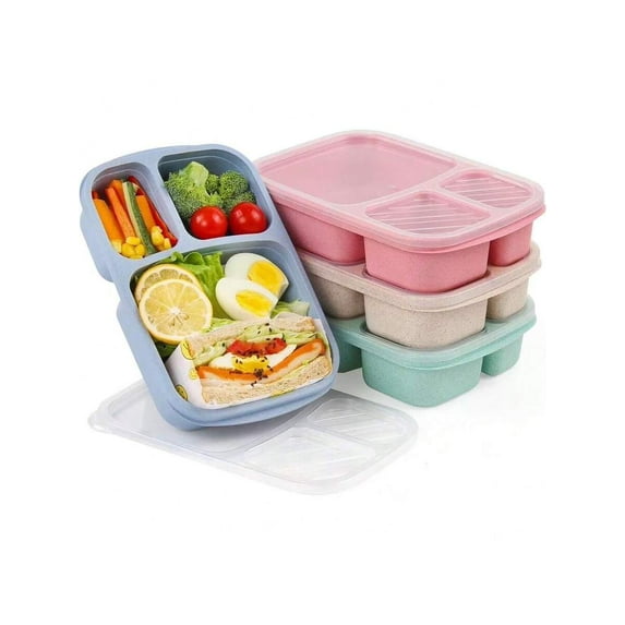 3 Compartment Bento Box Lunch Containers Set of 4, Reusable Meal Prep ...
