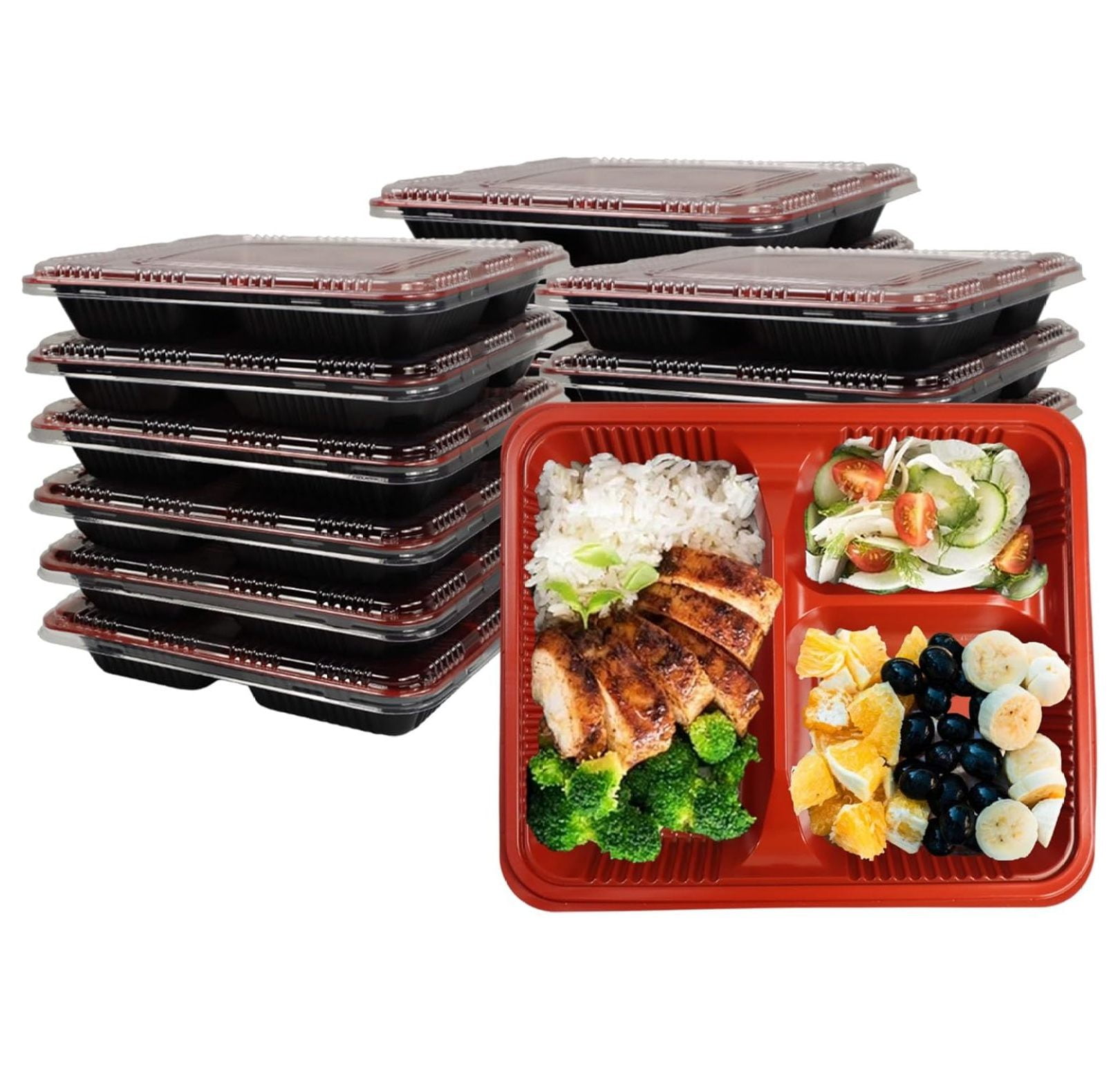 3-Compartment Bento Boxes with Lids, Disposable Microwave Safe PP/OPS ...