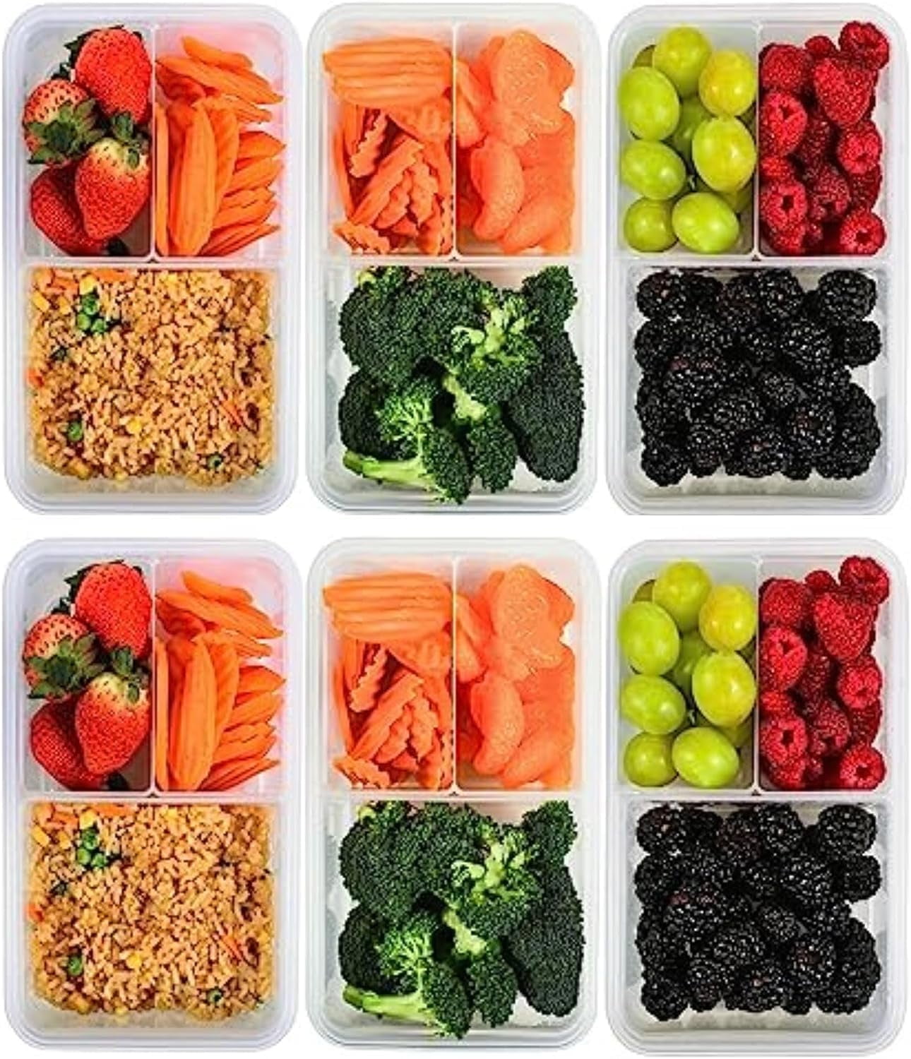 FIT Strong & Healthy 3 Compartment Bento Lunch Box Meal Prep Containers ...