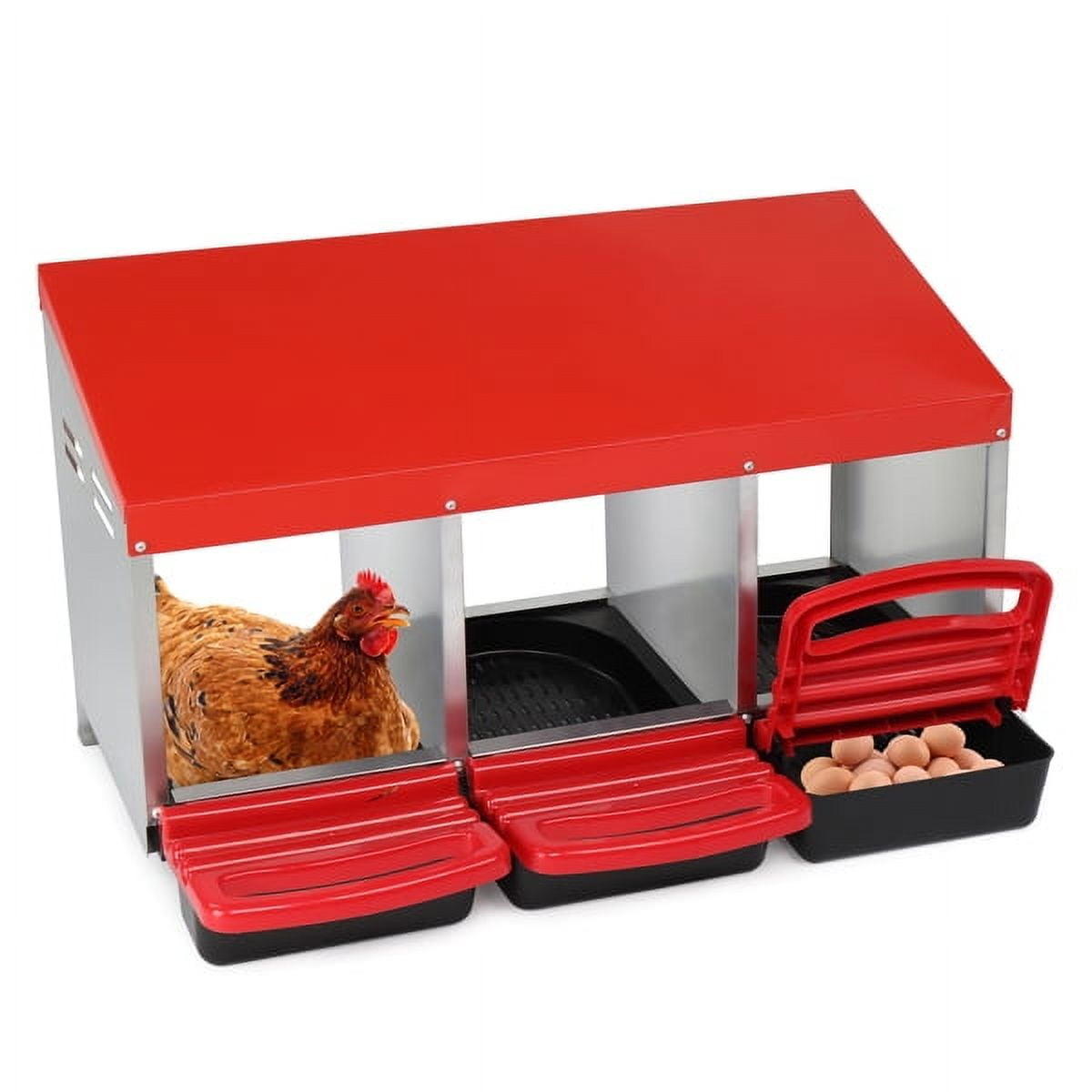 3-Compartment Chicken Nesting Box - Steel/Plastic Hen House w/Gentle ...