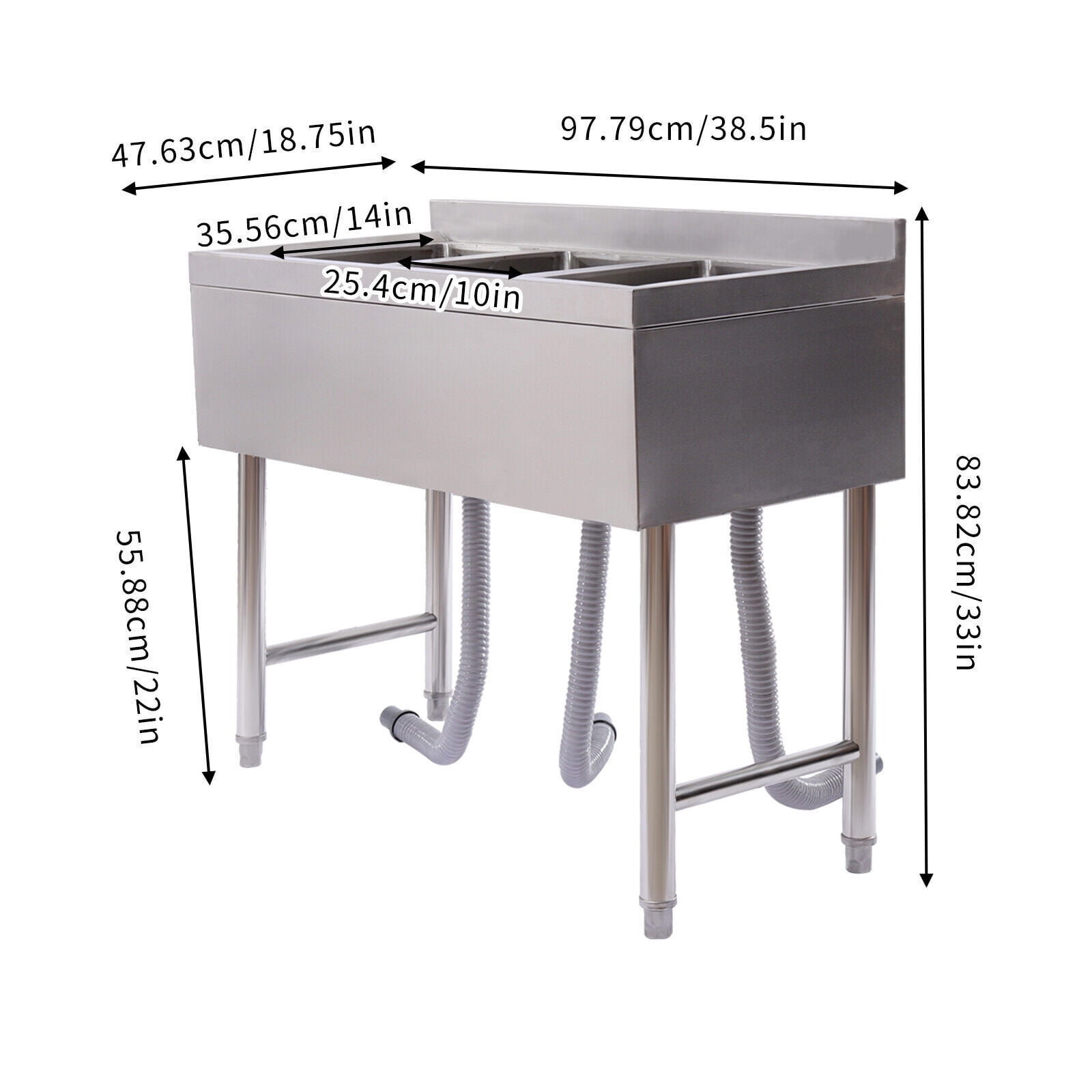 3 Compartment Commercial Kitchen Sink Prep Table Stainless Steel ...