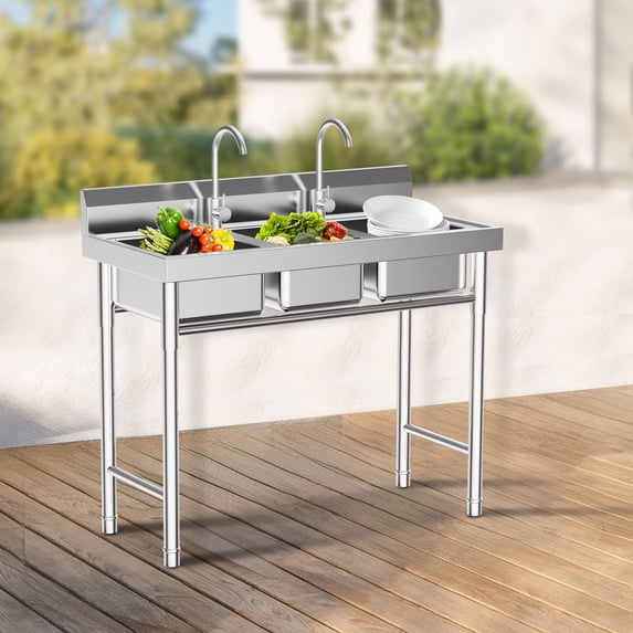 3-Compartment Commercial Stainless Steel Sink with Drainboard | Heavy ...
