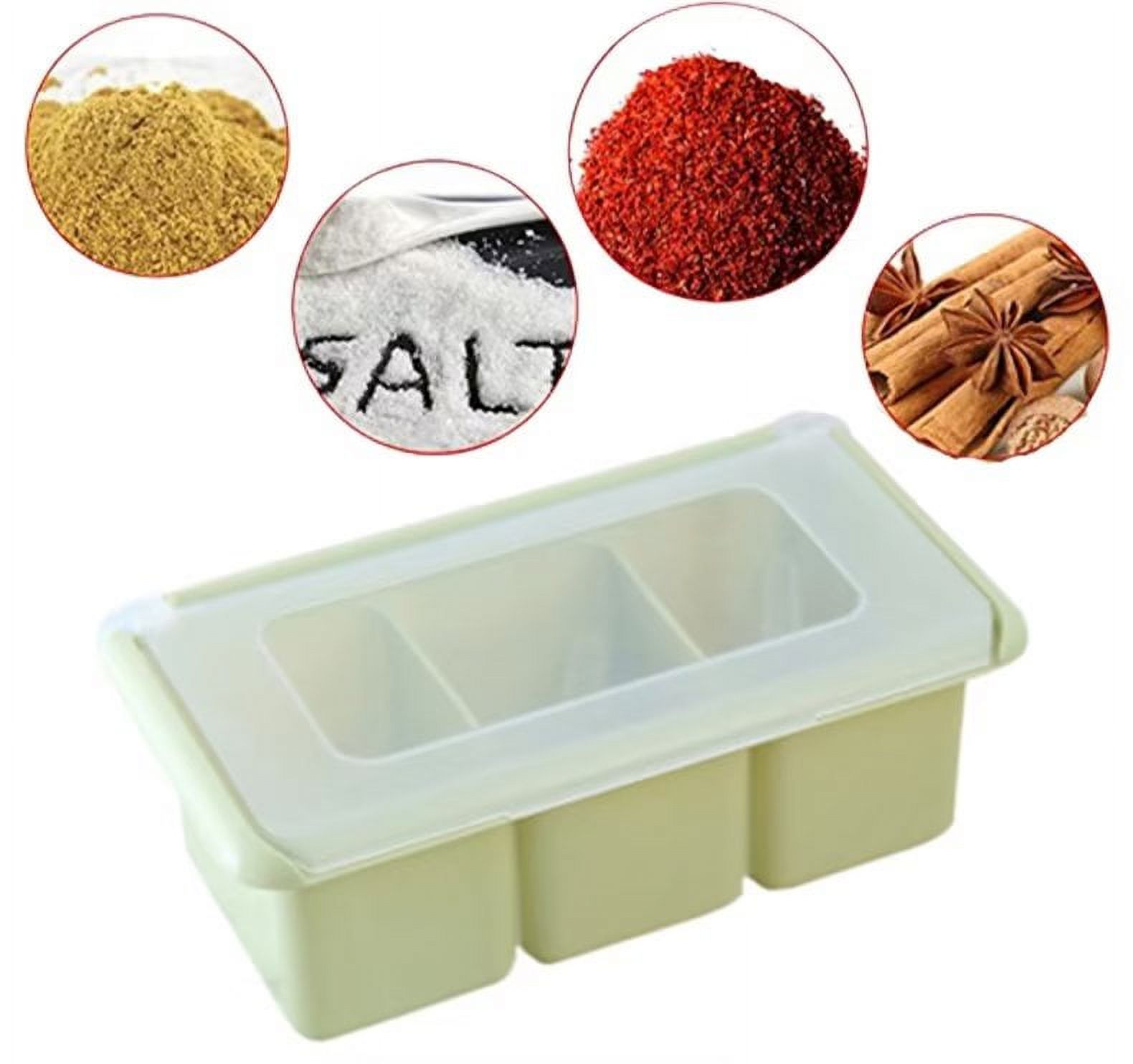 3 Compartment Condiment & Spice Box Serving Set with Spoons - Seasoning ...