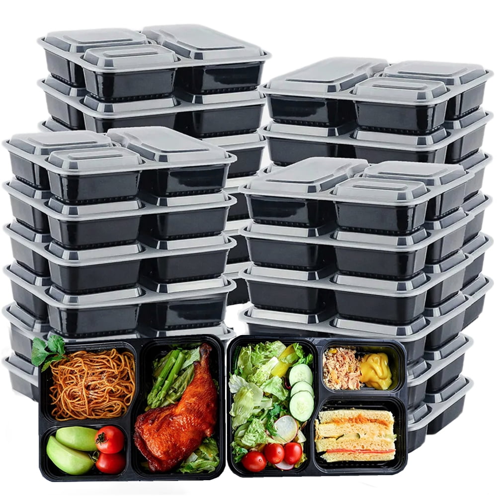 RyhamPaper Limited 3 Compartment Food Containers, Plastic Storage ...