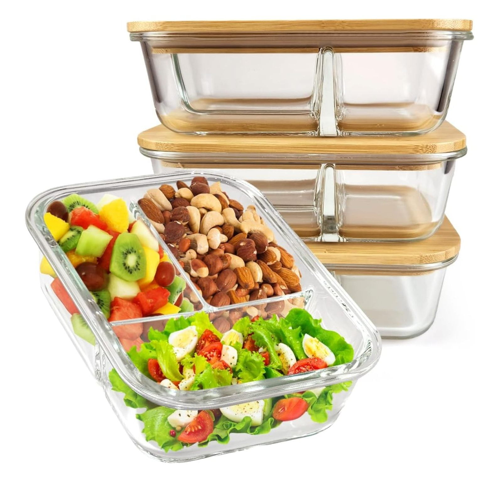 3-Compartment Glass Food Storage Containers with Lids for Lunch Storage ...