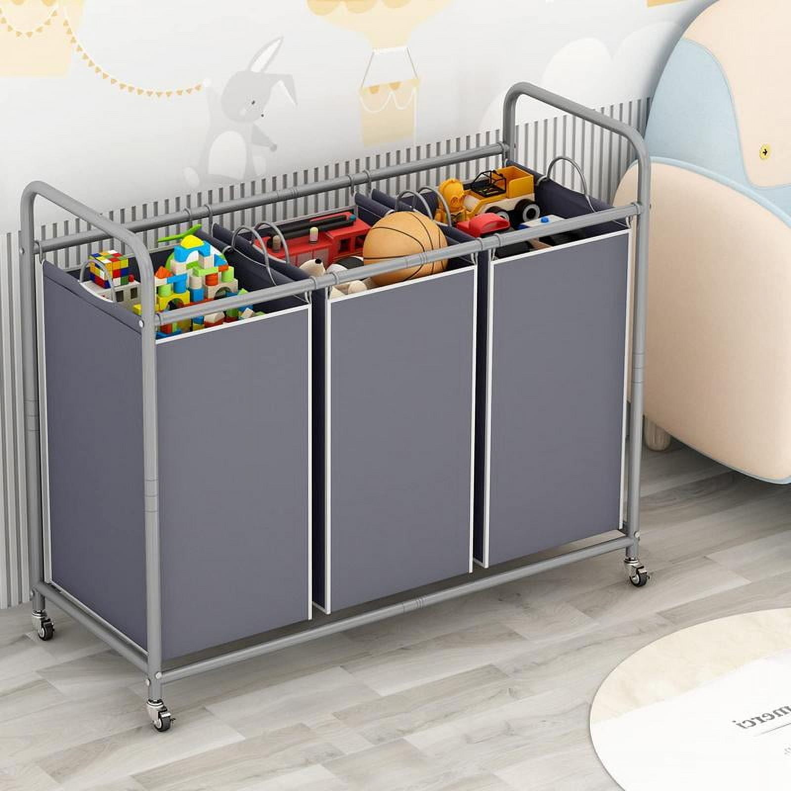 "3-Compartment Laundry Sorting Cart with Locking Wheels & Removable ...