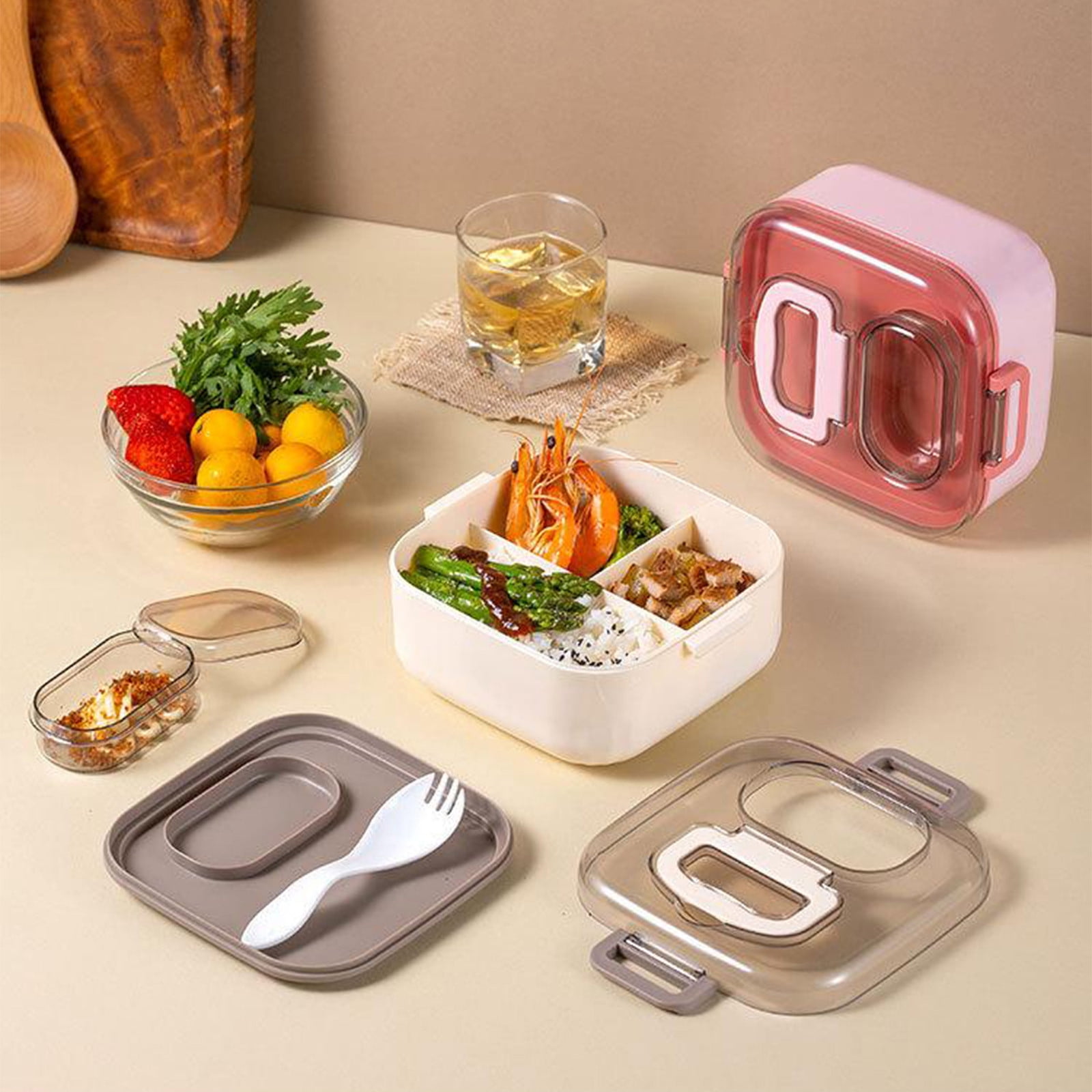 3-Compartment Leakproof Lunch Box with Utensils, Large Microwave-Safe ...