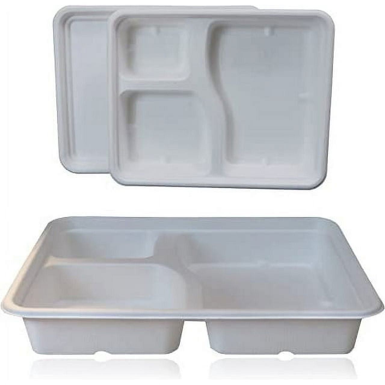 3 Compartment Meal Trays with Lids - [Pack of 100] Disposable 100% ...