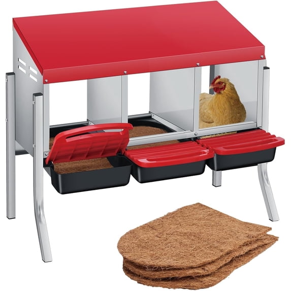 3-Compartment Metal Chicken Nesting Box with Hay Mats Roll Away Egg ...