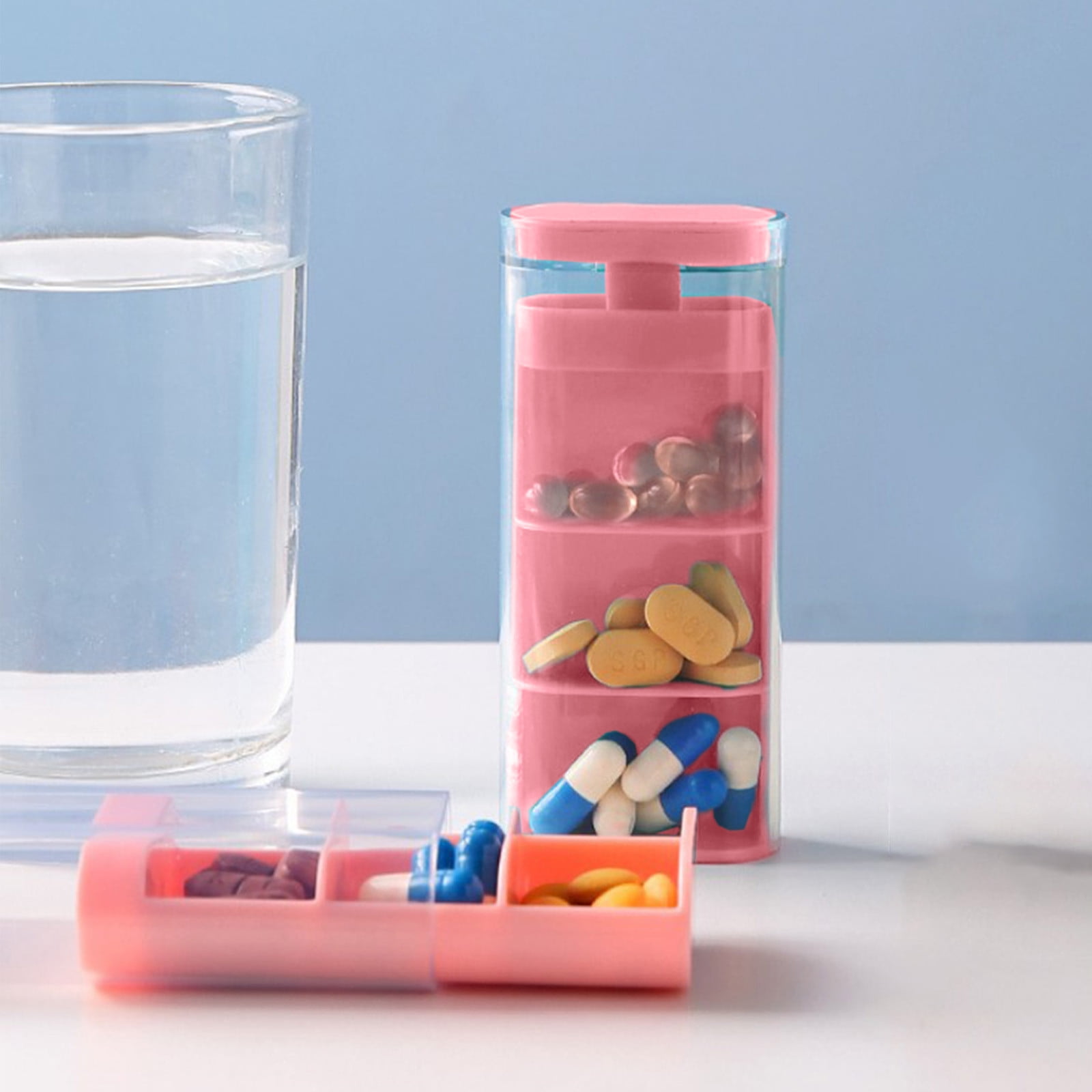 3 Compartment Pill Organizer, Clear Slide Out Medication Box, Daily ...