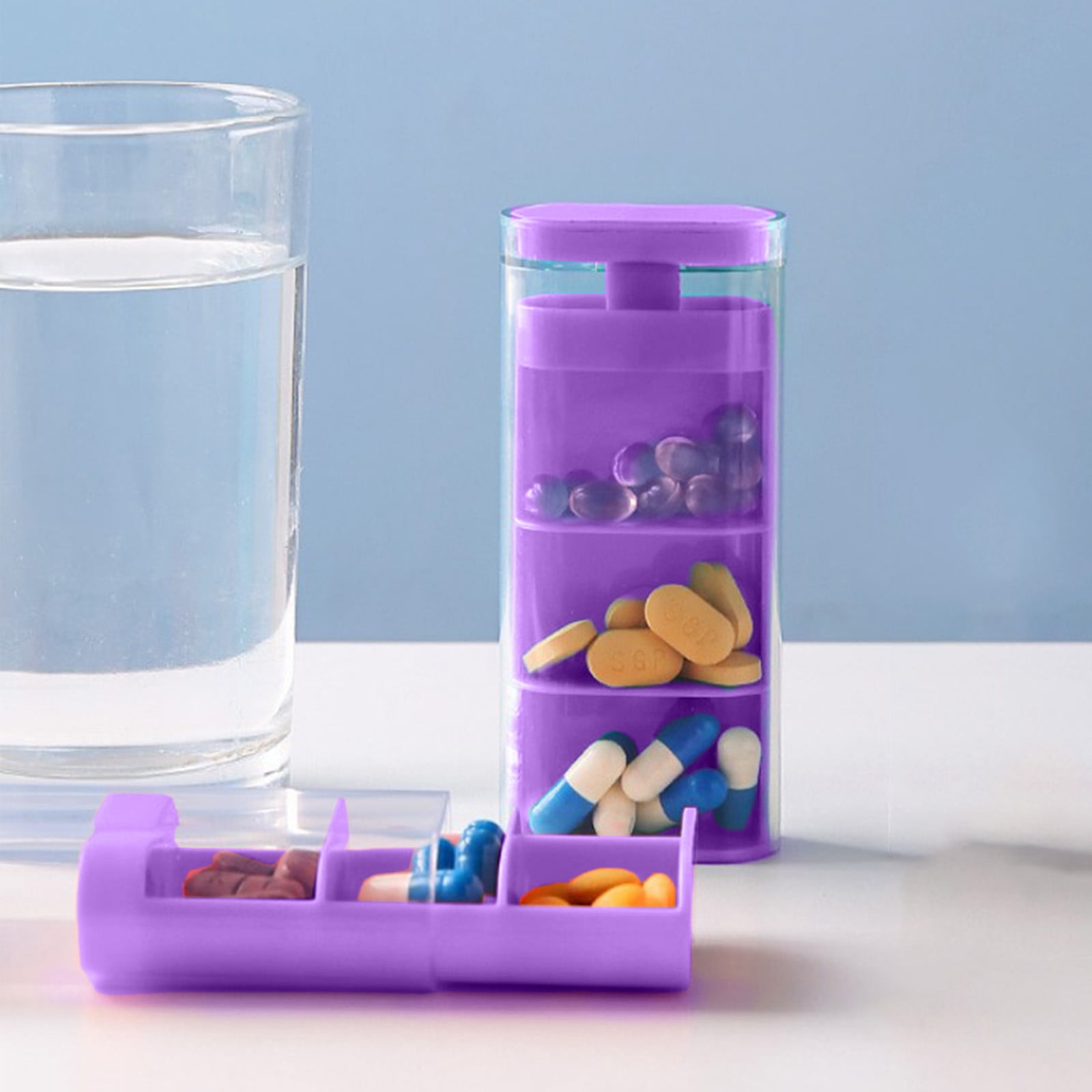 3 Compartment Pill Organizer | Daily Medication Box with Slide-Out ...