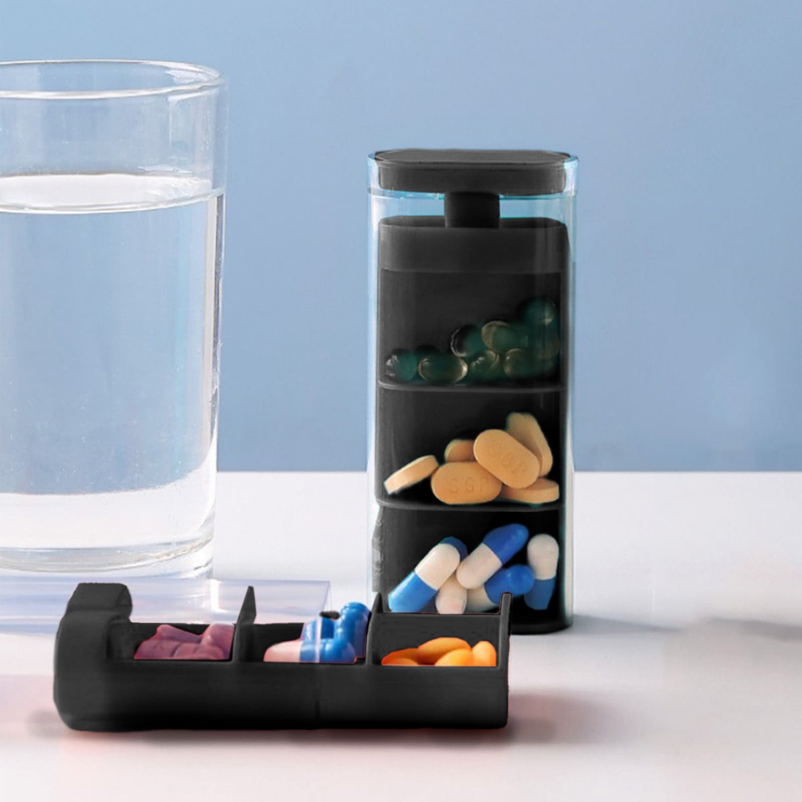 3 Compartment Portable Pill Organizer Clear Slide-Out Design, Thickened ...