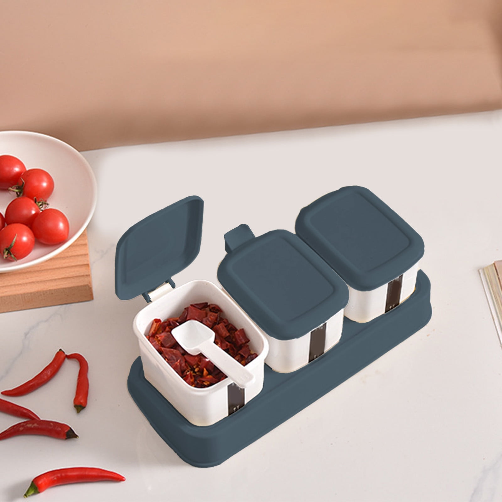 3-Compartment Press-Type Spice Box - 24x11cm Seasoning Organizer ...