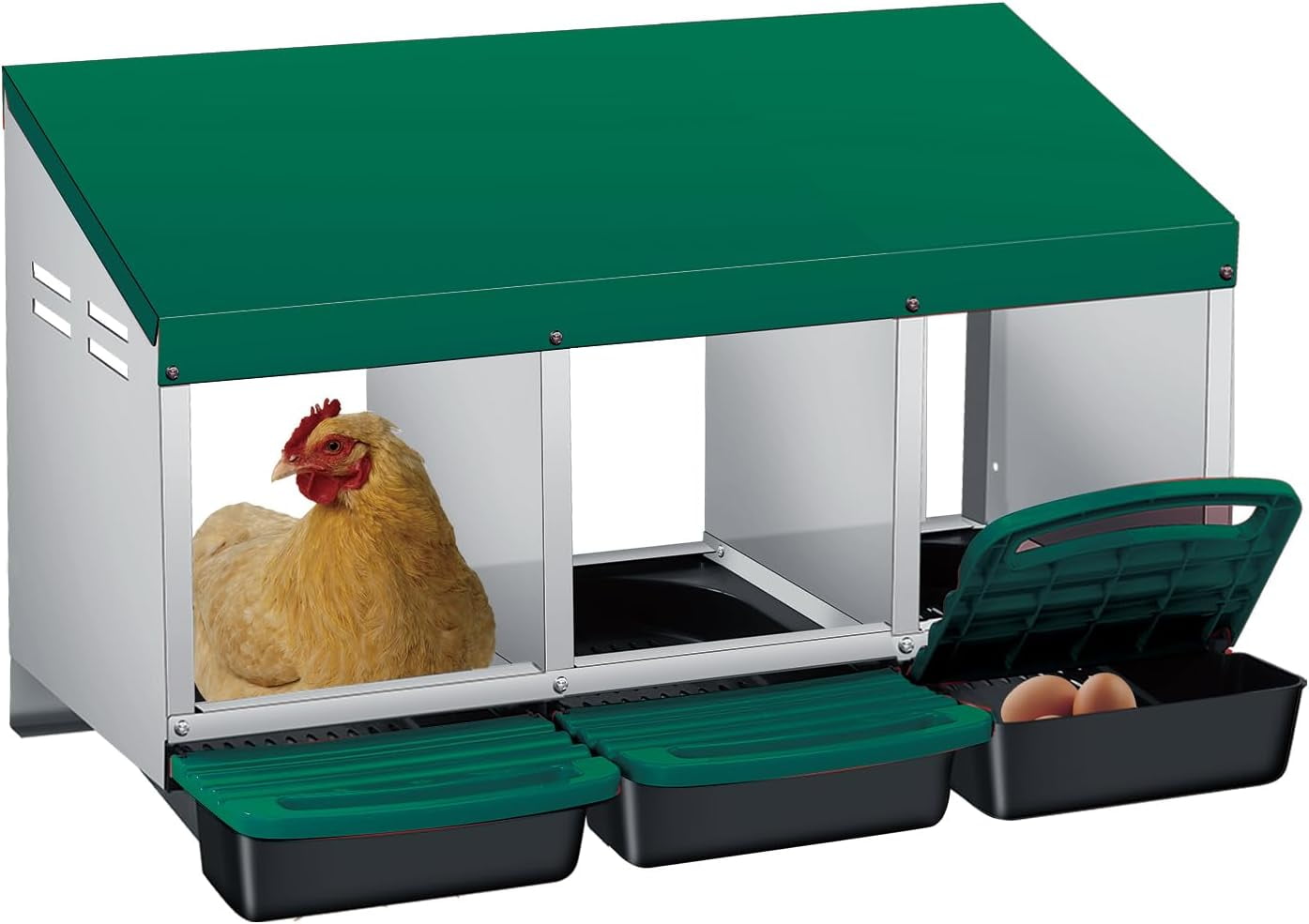 3-Compartment Roll Away Chicken Nesting Box Wall Mount Hen Laying Box ...