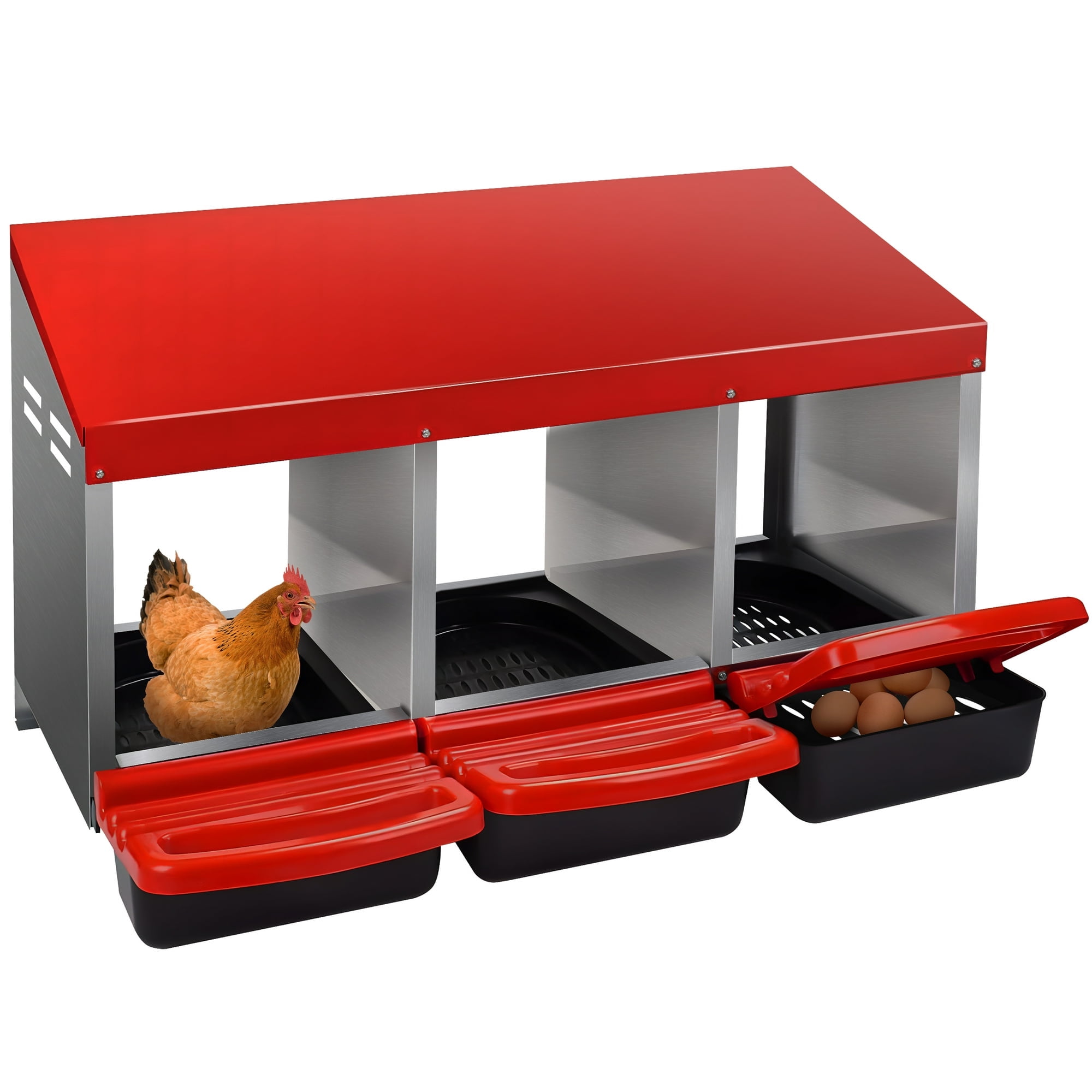3 Compartment Roll Out Chicken Nesting Box with Plastic Basket, Egg ...