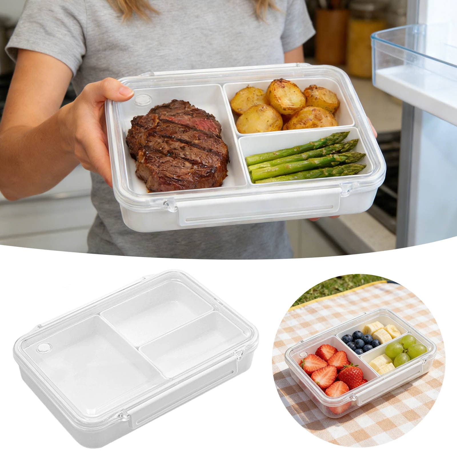 3 Compartment Snack Containers Small Reusable Removable Snack Pack With ...