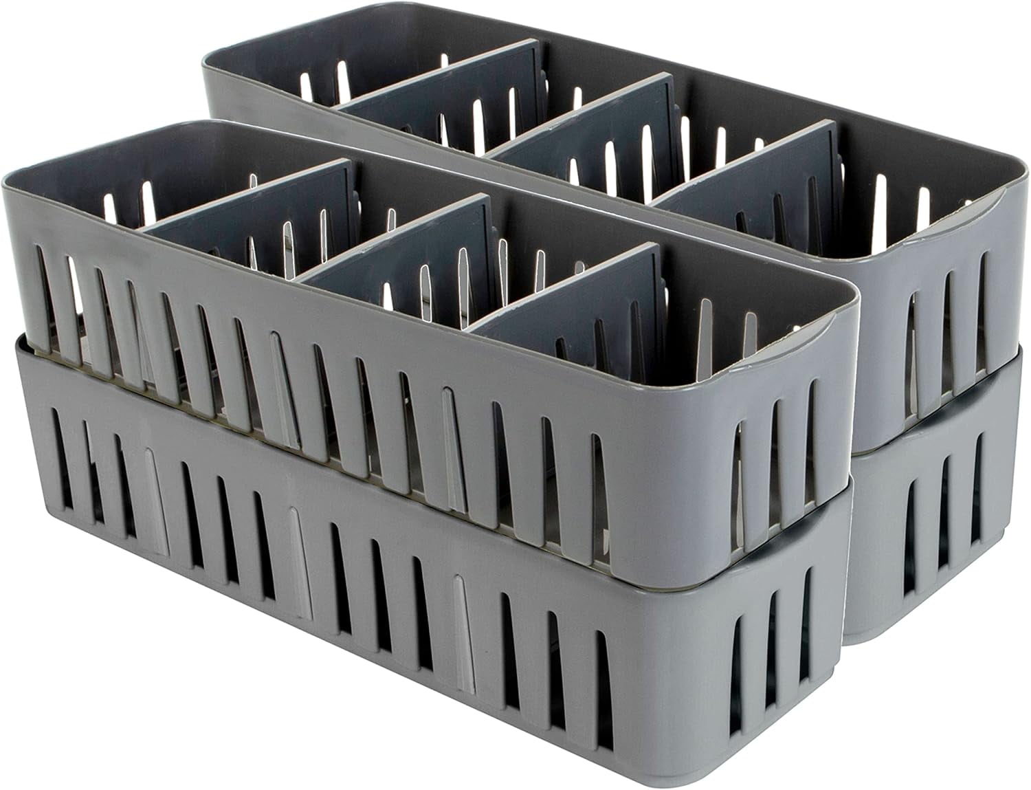 3 Compartment Stackable Bin with Adjustable Dividers | Drawer Organizer ...