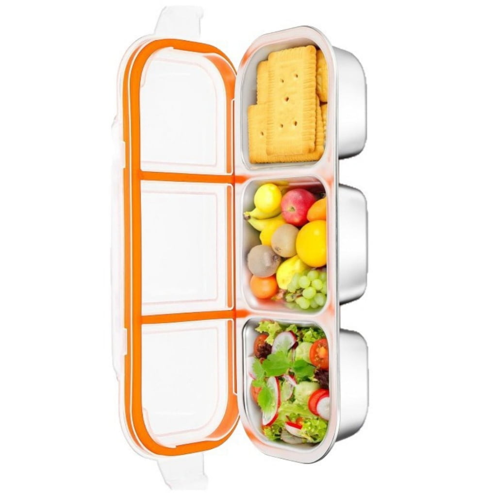 3 Compartment Stainless Steel Meal Container 600ml Leak Proof Food ...