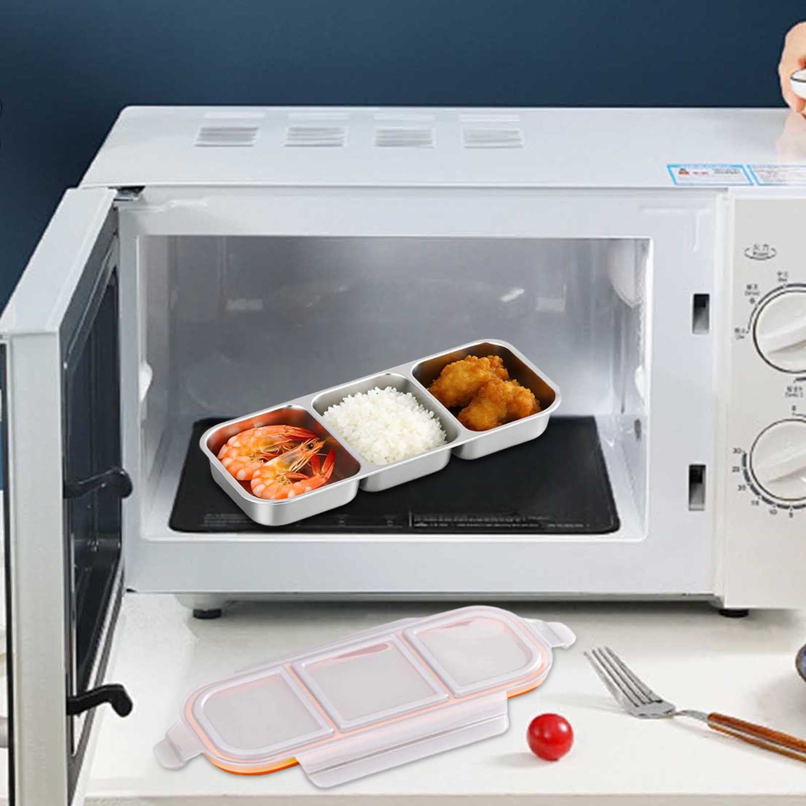 3-Compartment Stainless Steel Snack Container with Lid, Reusable ...