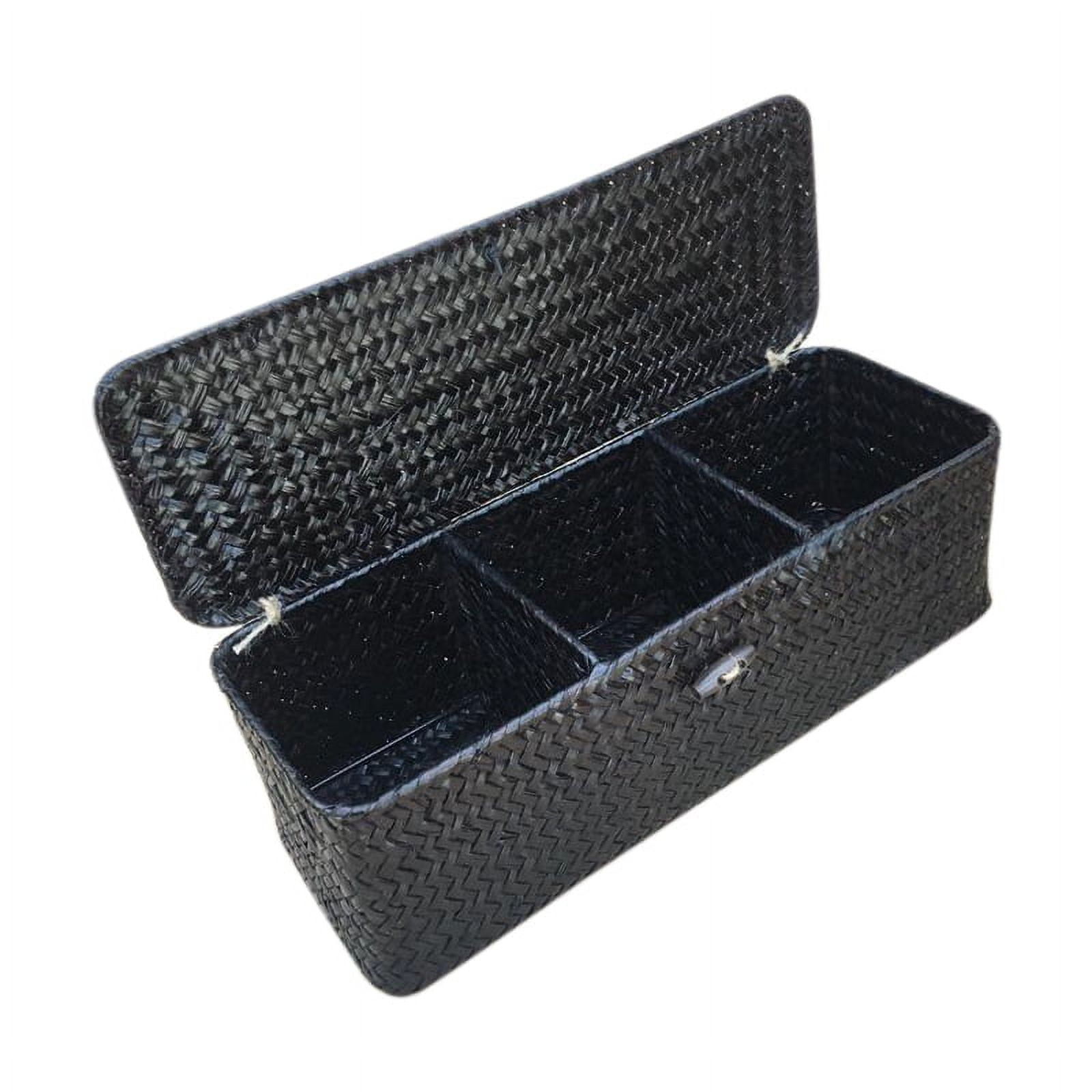 3 Compartment Storage Box Wicker Rattan Basket with Cover Organizer ...