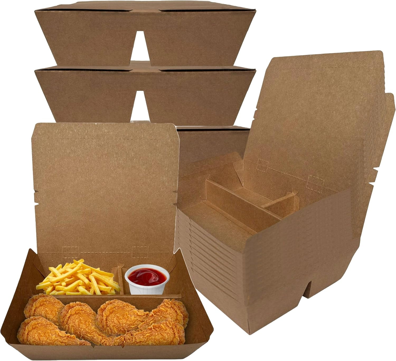 3 Compartment Take Out Food Kraft Brown Paper Take Out Boxes ...
