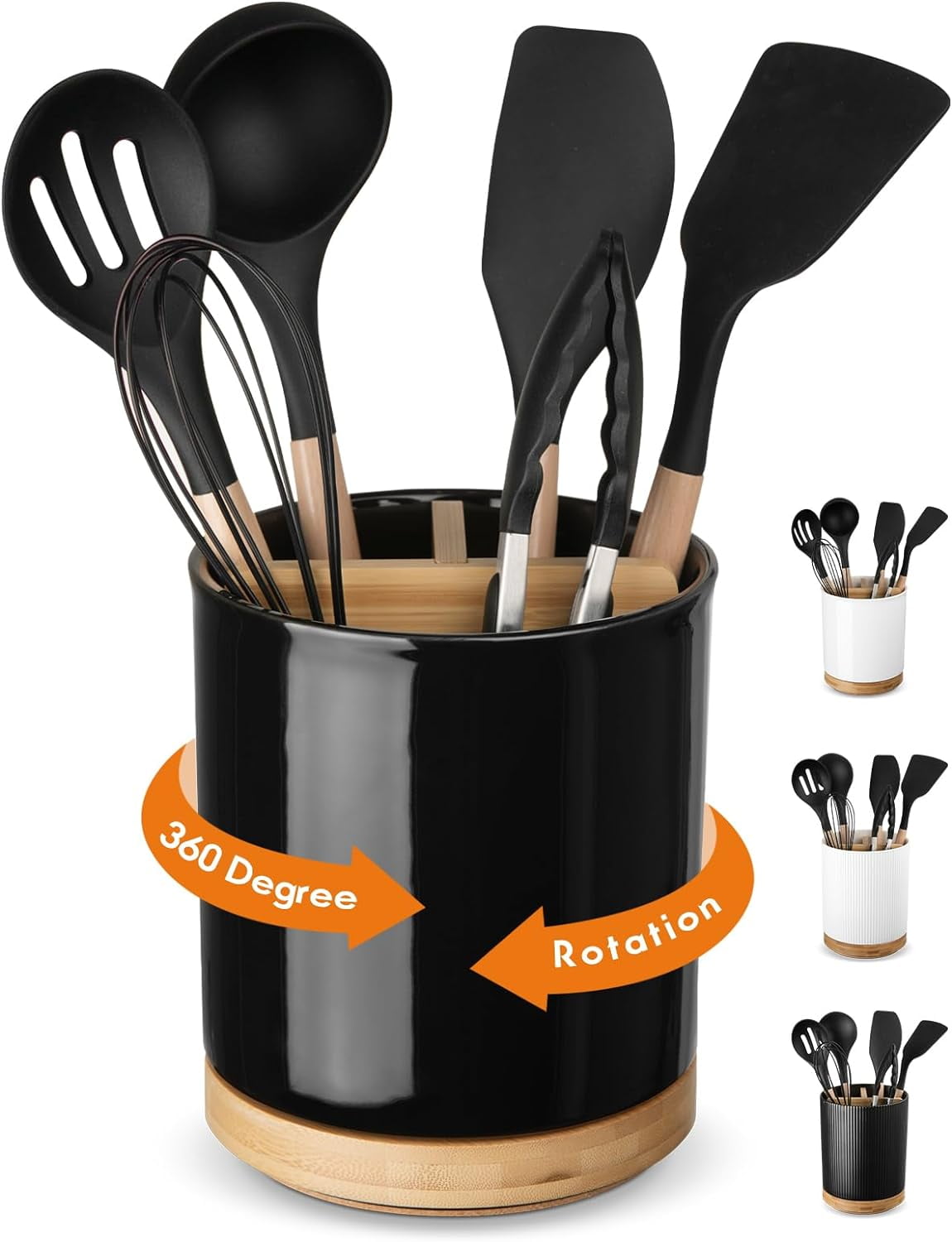 3 Compartment Utensil Holder Extra Large Ceramic Utensil Crock Stable ...