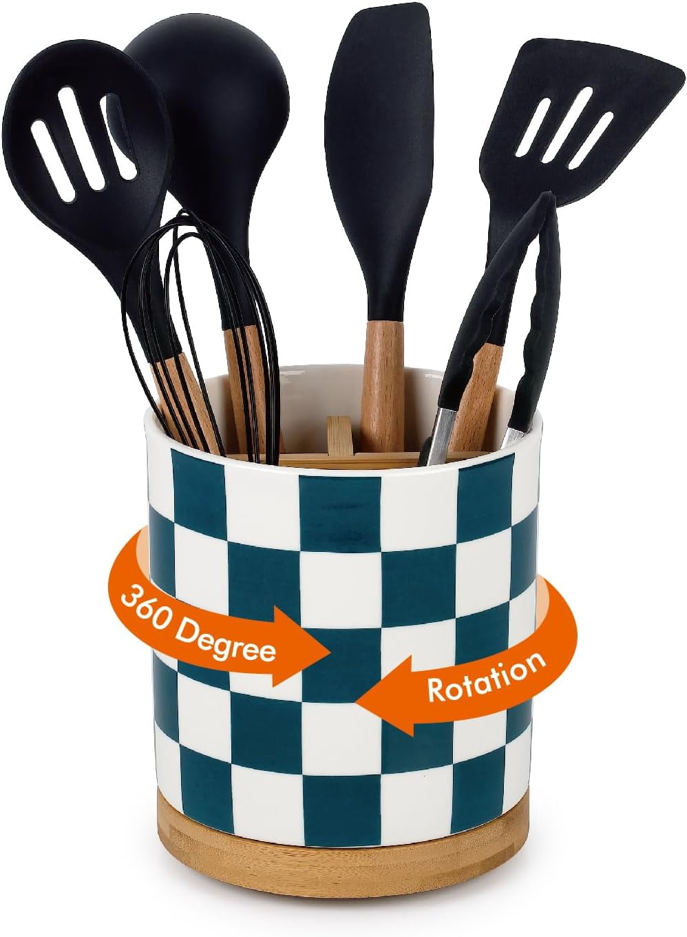 3 Compartment Utensil Holder, Extra Large Utensil Crock, Stable Ceramic ...