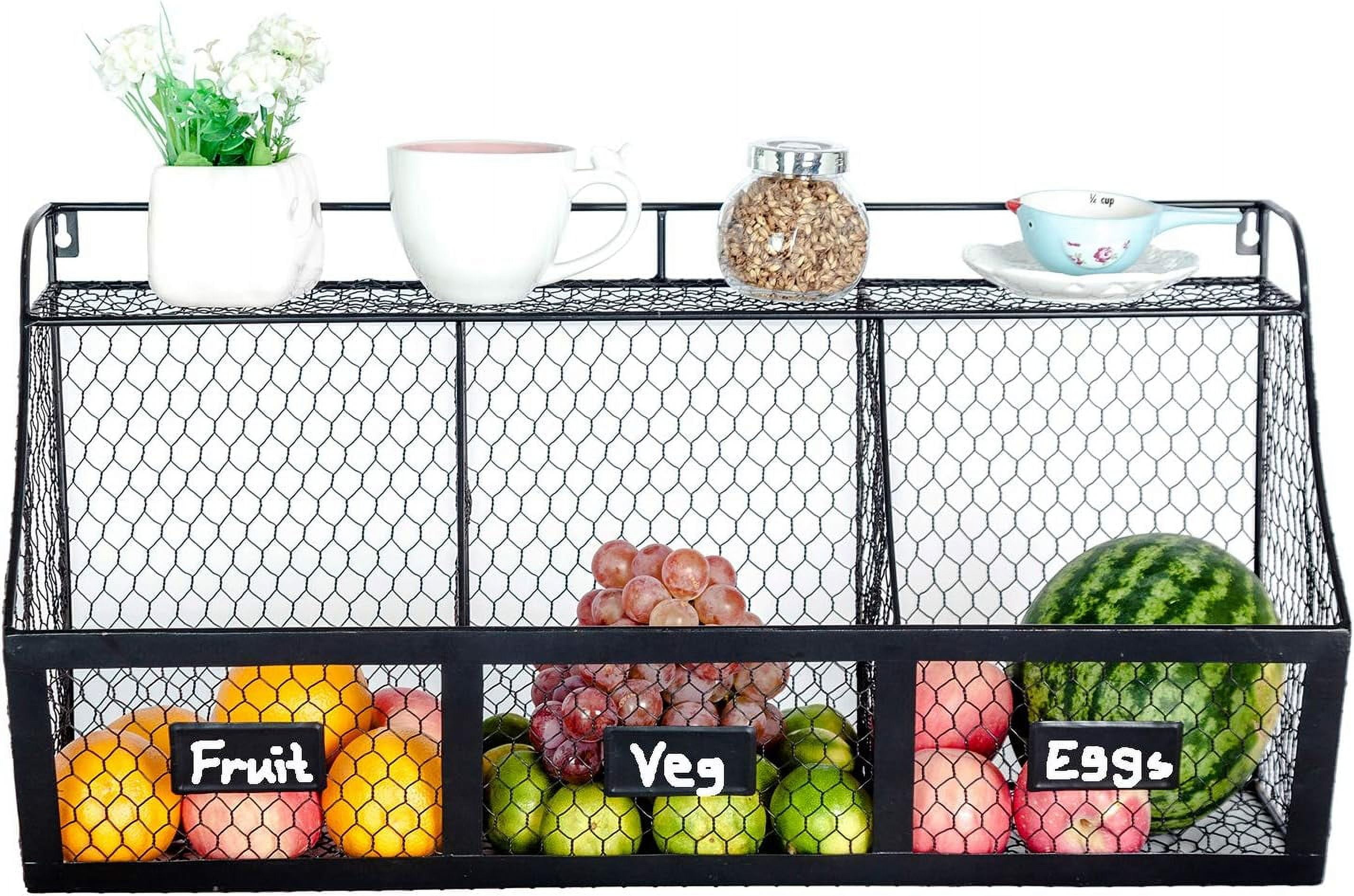3 Compartment Wall Mount Metal Storage Basket Large Kitchen Hanging ...
