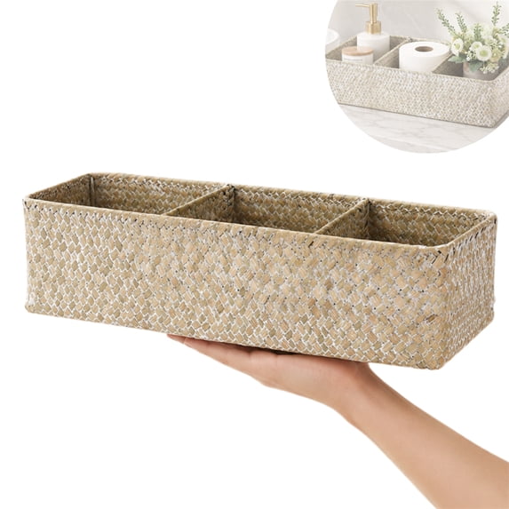 3 Compartment Wicker Basket, GIXUSIL 1 Pcs Woven Storage Desktop ...