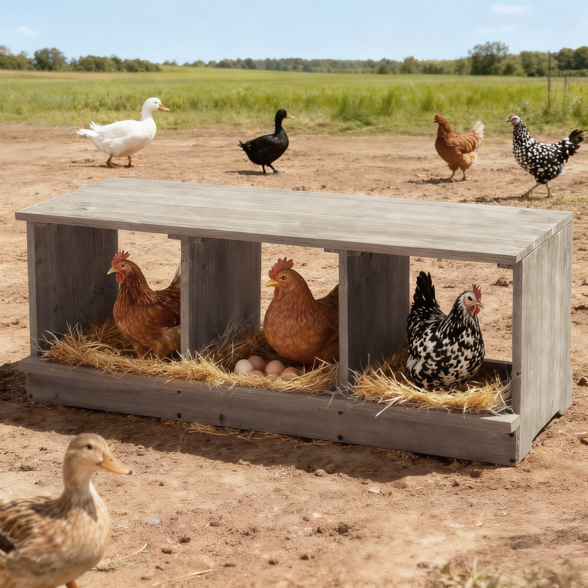 3 Compartment Wooden Chicken Nesting Box, Weather Resistant Laying Eggs ...
