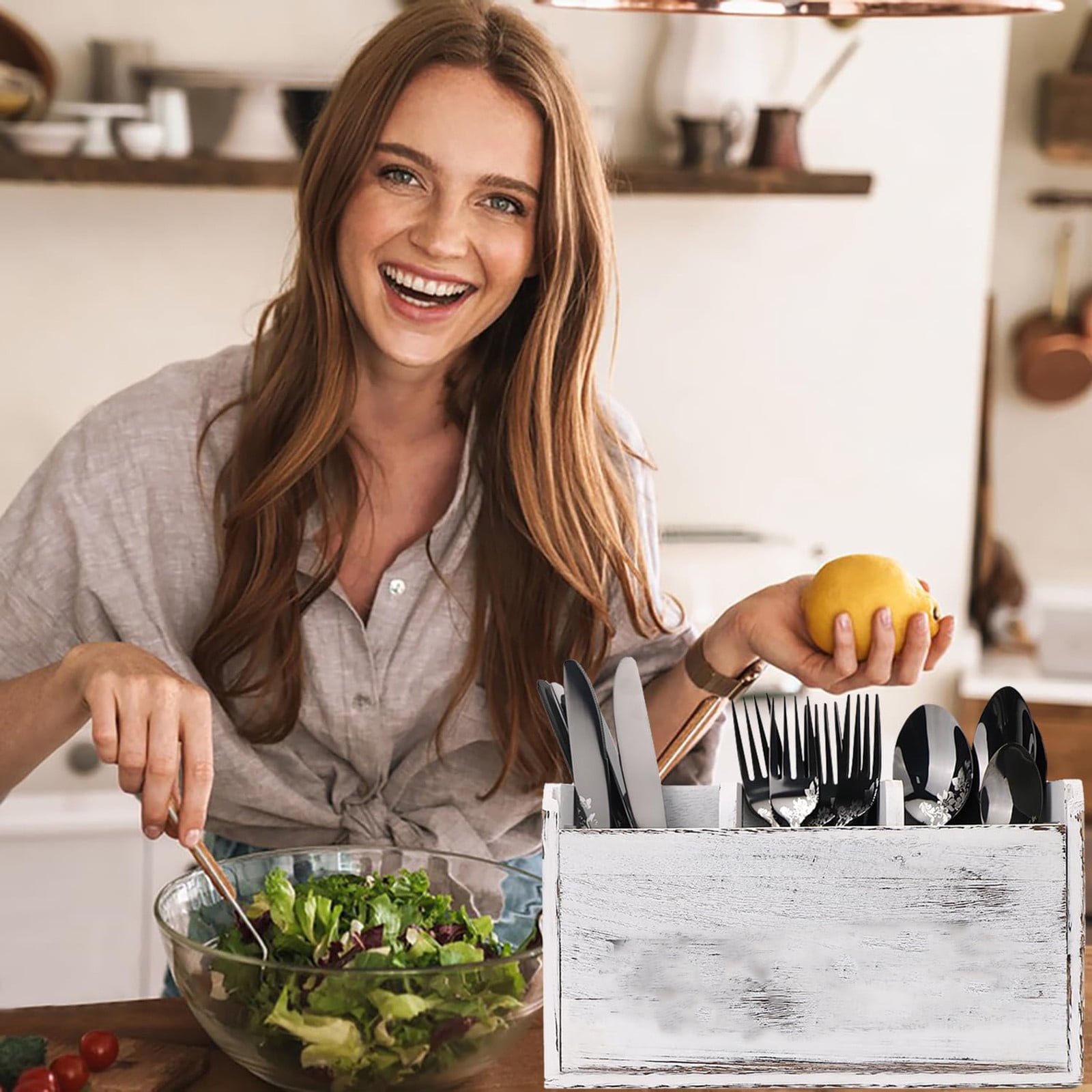 3-Compartment Wooden Kitchen Utensil Organizer - Christmas & Storage ...