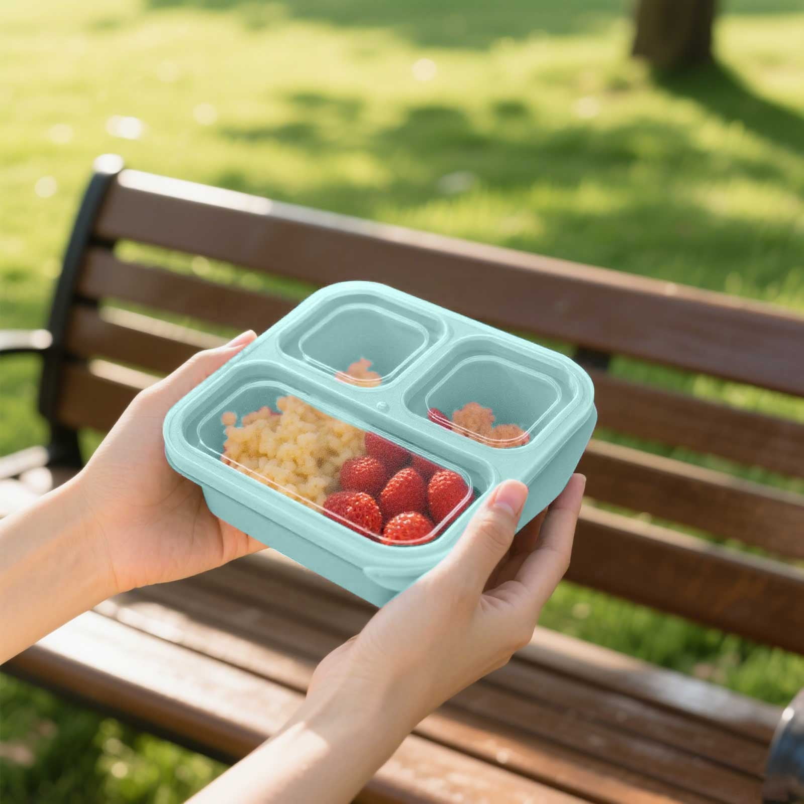 3 Compartments Bento Box 6.7In Portable Reusable Snack Boxes Stackable ...