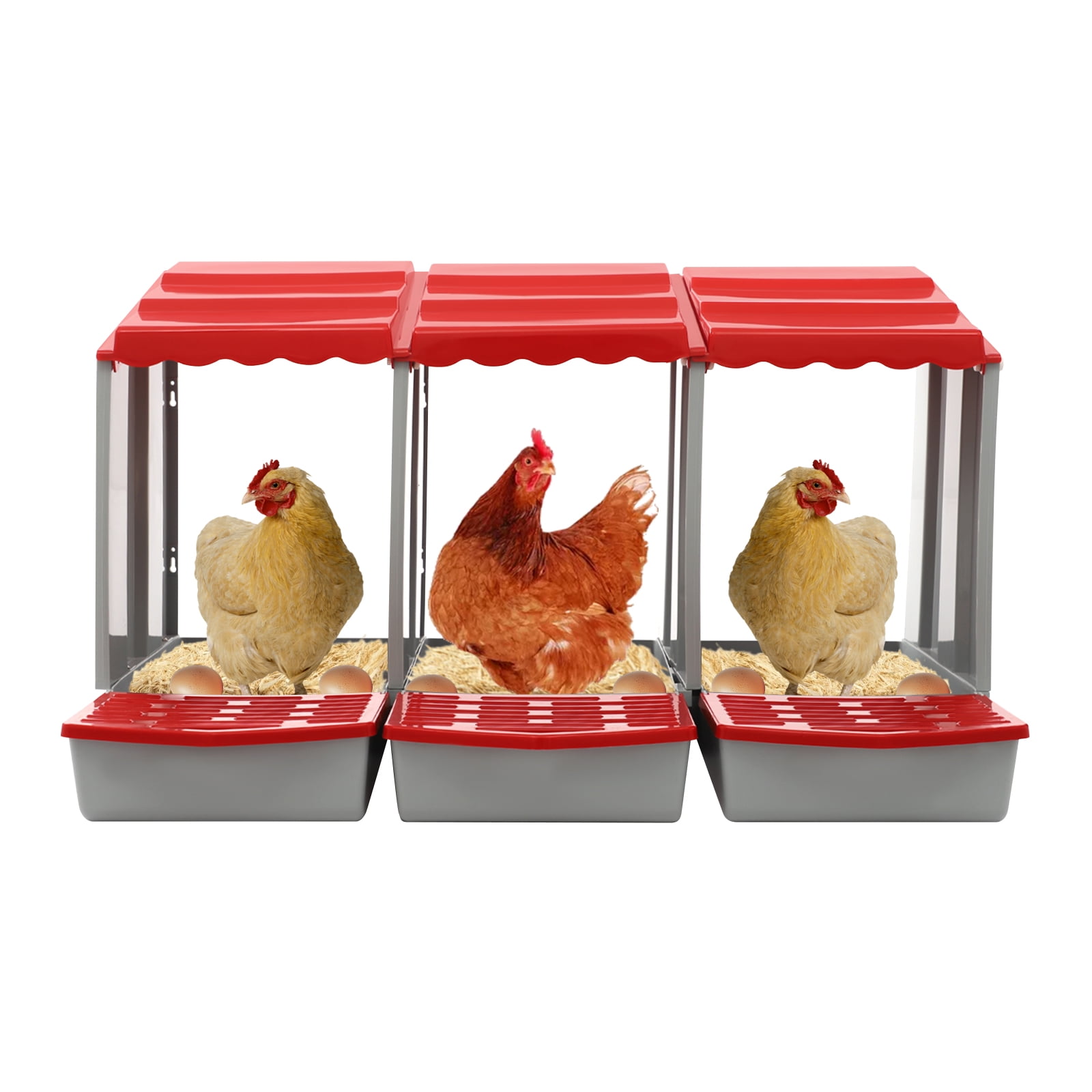 3 Compartments Chicken Nesting Boxes, Red Chicken Laying Boxes with Egg ...