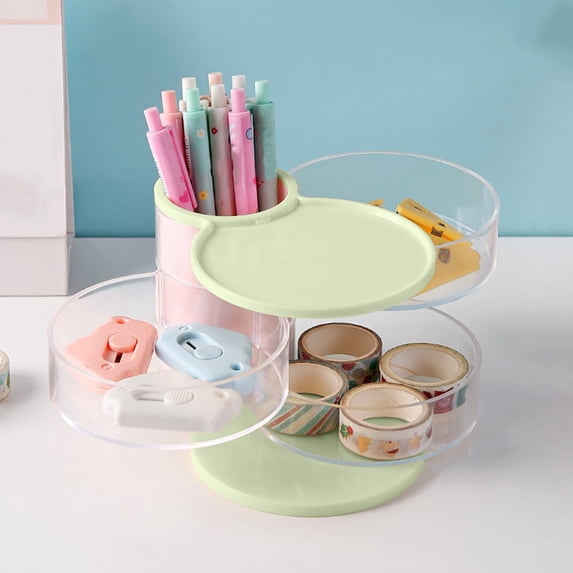 3 Compartments Rotating Makeup Organizer Dustproof Storage Box for ...