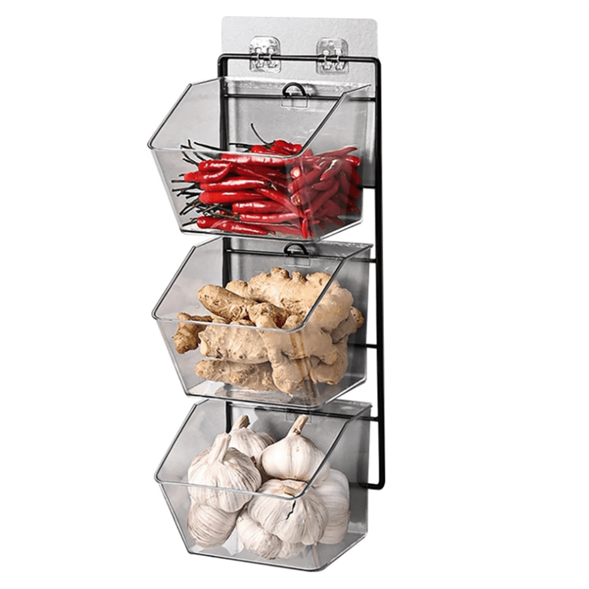 3 Compartments Wall Mounted Ginger Garlic Container Countertop Onion ...
