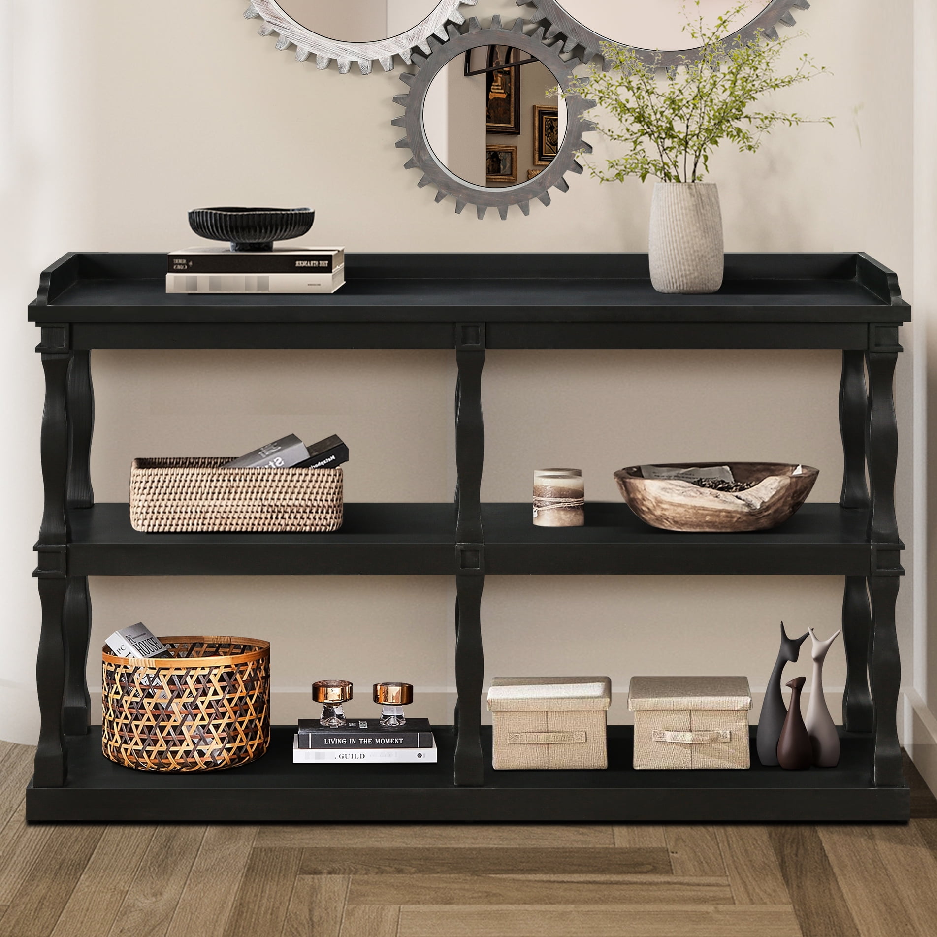 3 Console Table With Roman Column Legs, Black Narrow Entry For Living ...