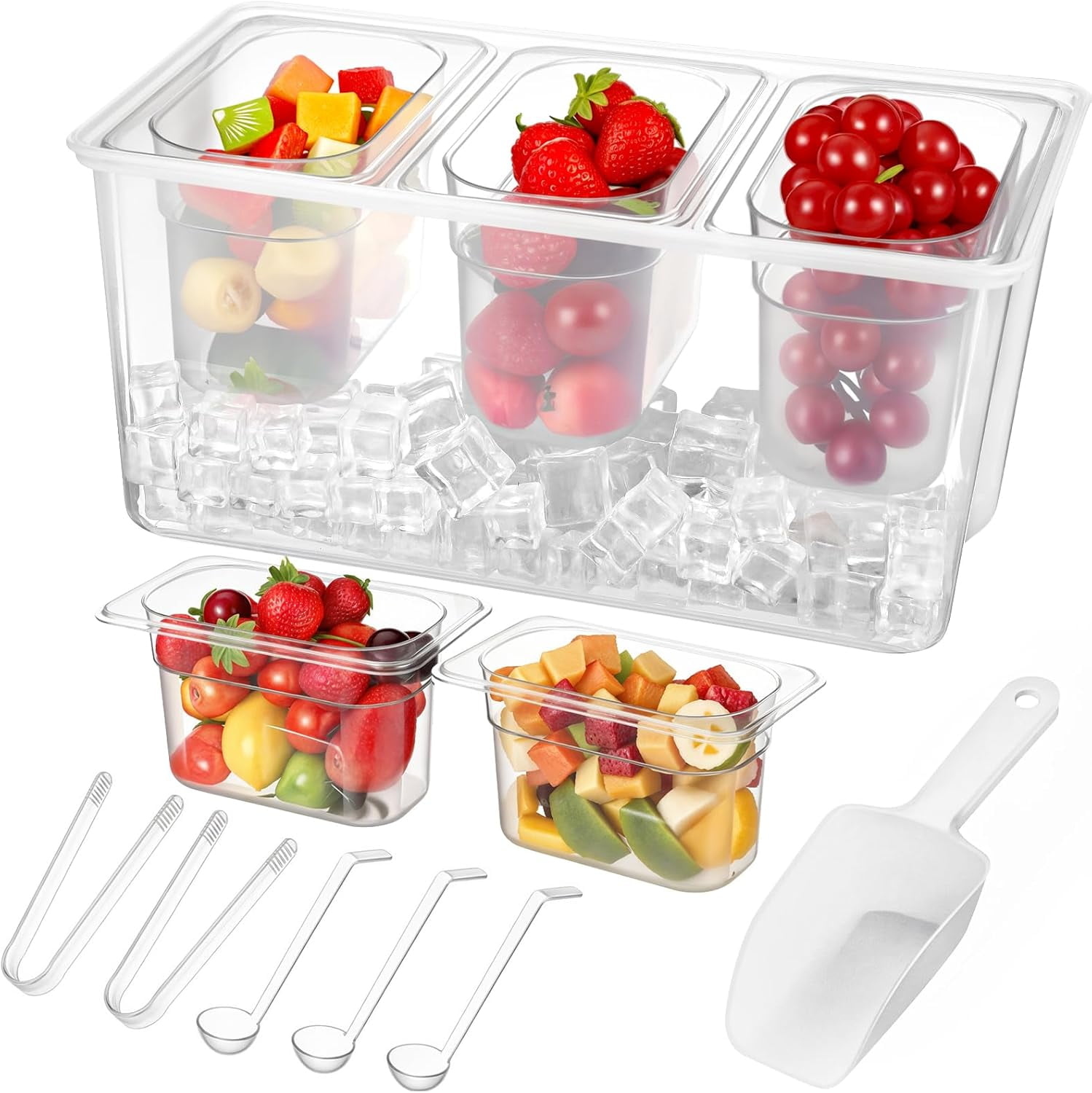 3 Containers Ice Chilled Condiment Tray Server Condiment Caddy ...