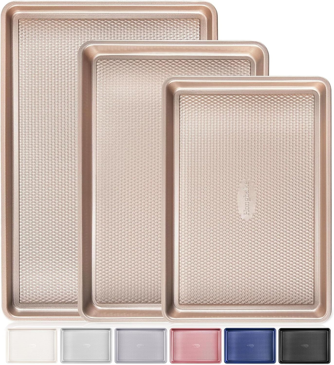 of 3 - Cookie Sheets for Oven - Nonstick Half/Quarter/Jelly Roll Pans with Diamond Texture ...