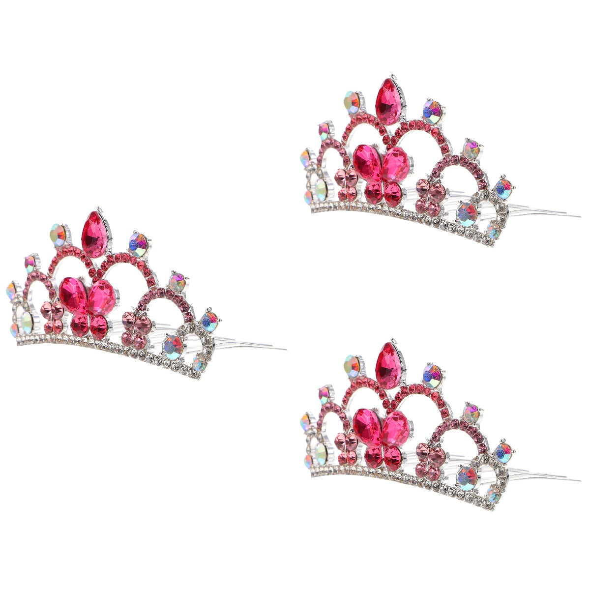 3 Count Crystal Crown Hair Comb Bridal Accessory Accessories Child Pink ...