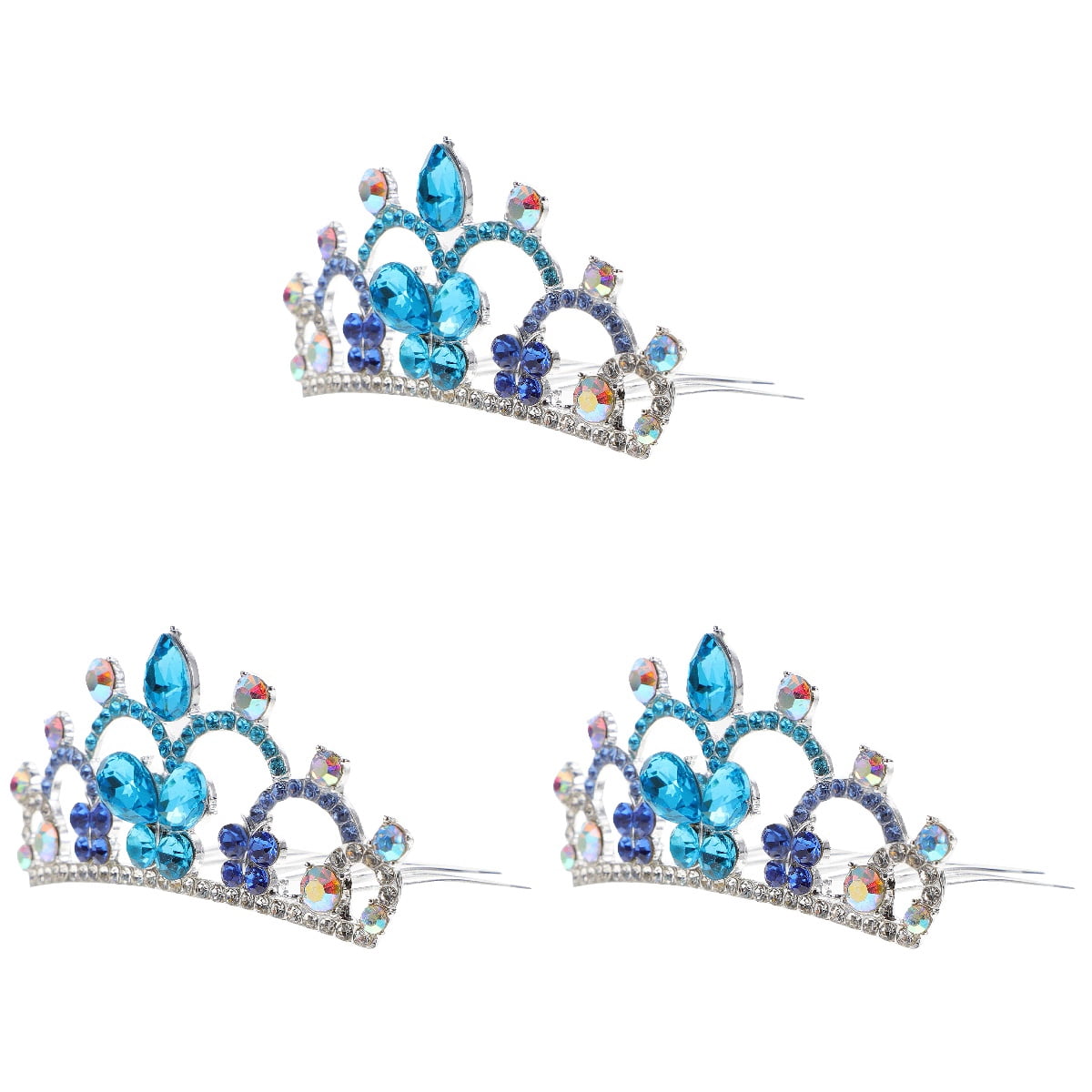3 Pieces Crystal Crown Hair Combs for Bride, Princess Robe Accessories ...