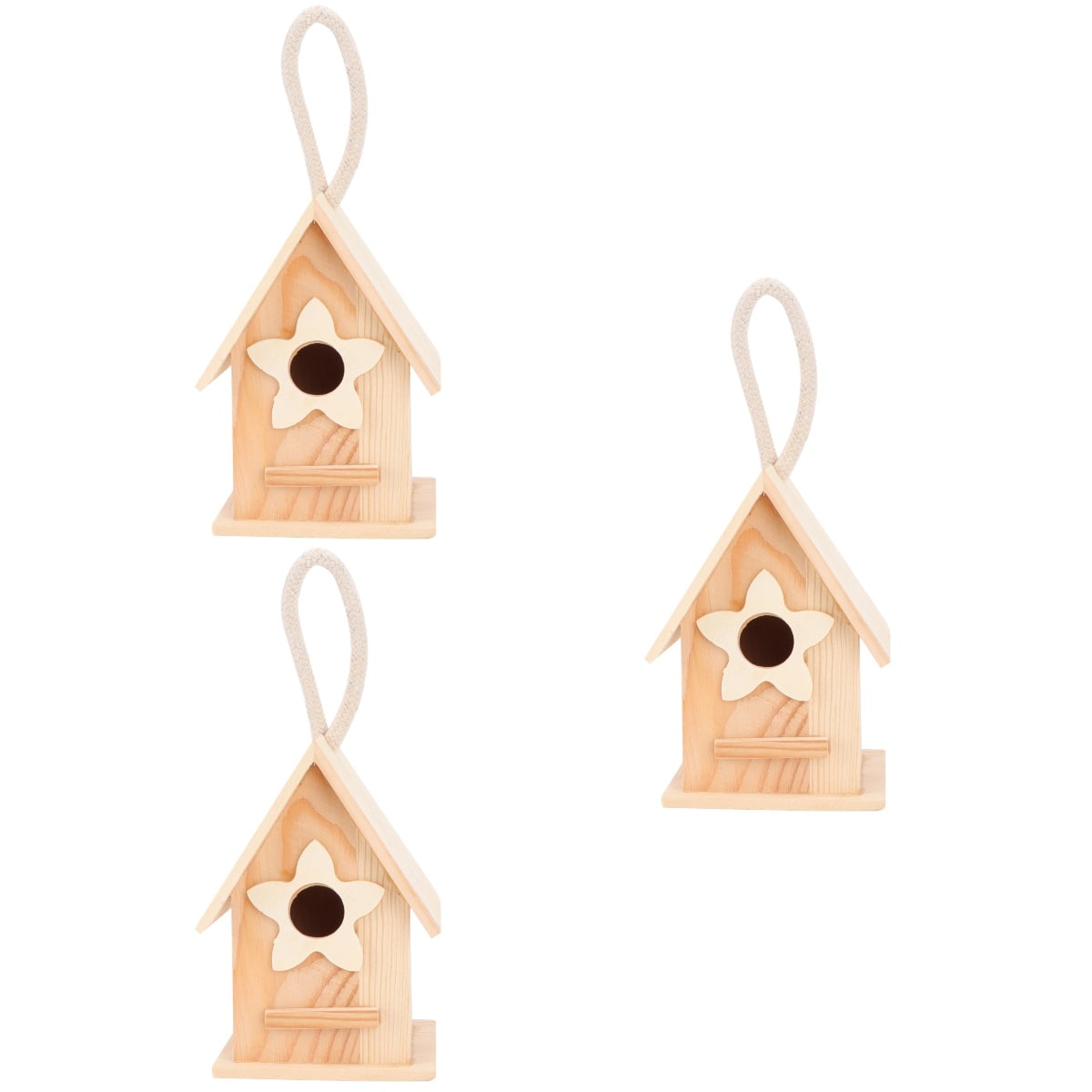 3 Count Nest Wooden Bird Cage Birds Birdhouse with Handle Hanging Decor ...