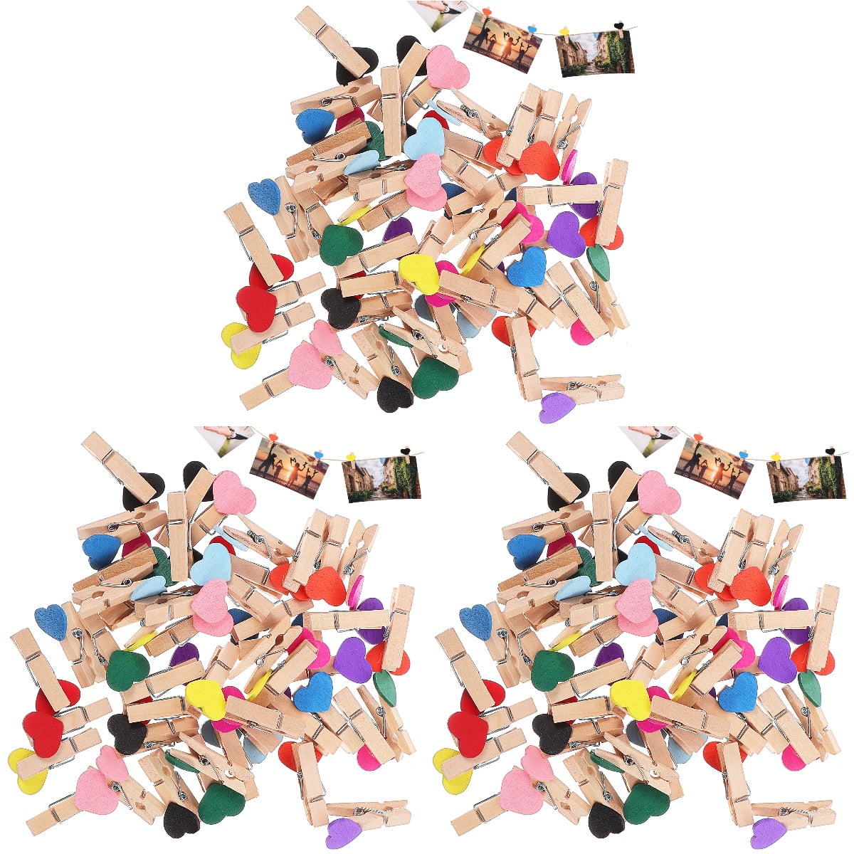 3 Count Photo Clips Wooden Binder Push Pins for Bulletin Board Paper ...