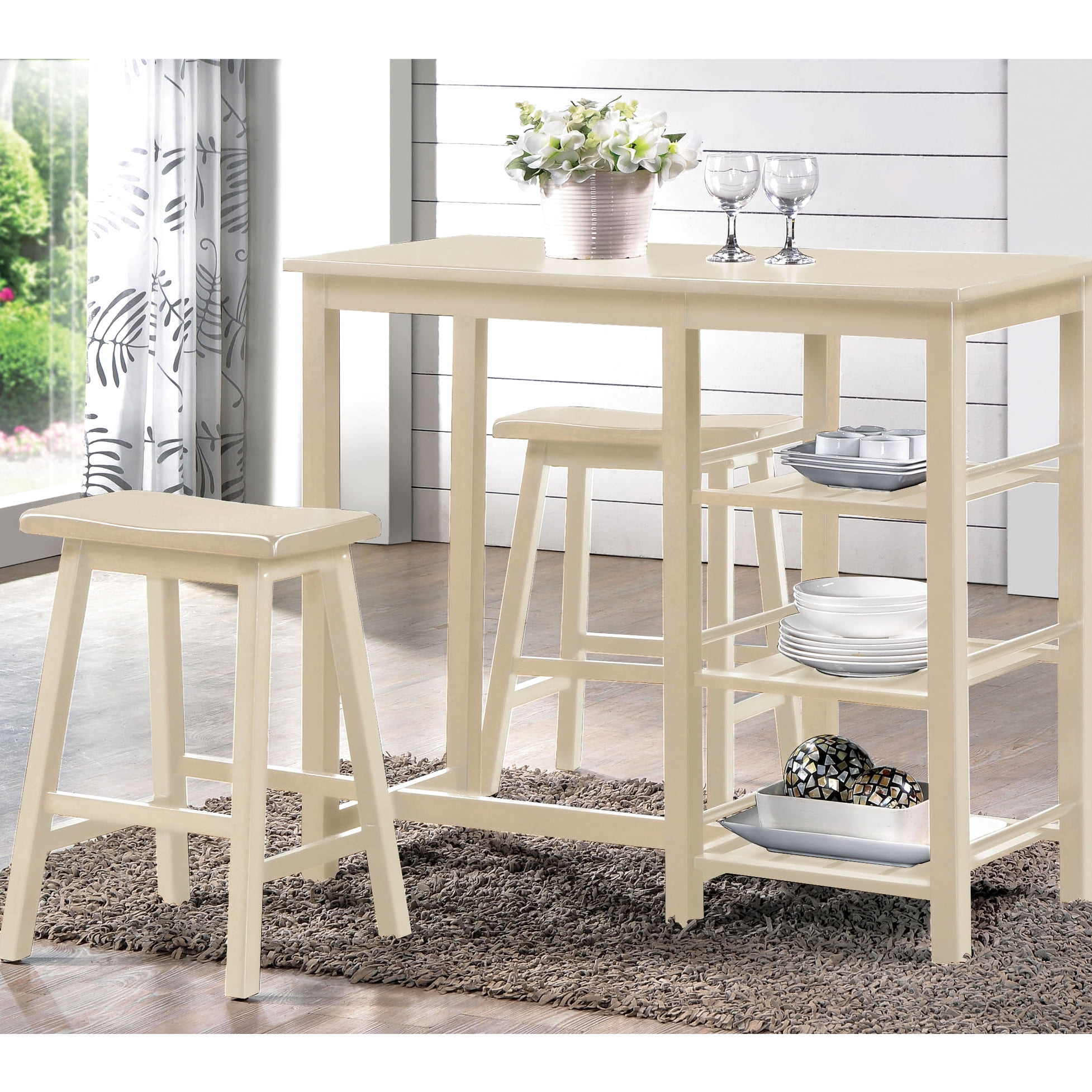 3 Counter Height Dining Group. Table With 3 Open Shelves. Cozy Saddle ...