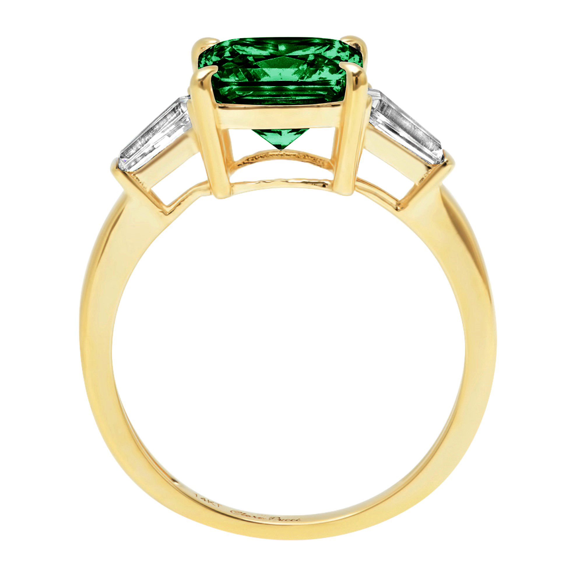 3 Ct Asscher Cut Emerald Three-Stone Ring in Solid 14K Yellow Gold Size ...