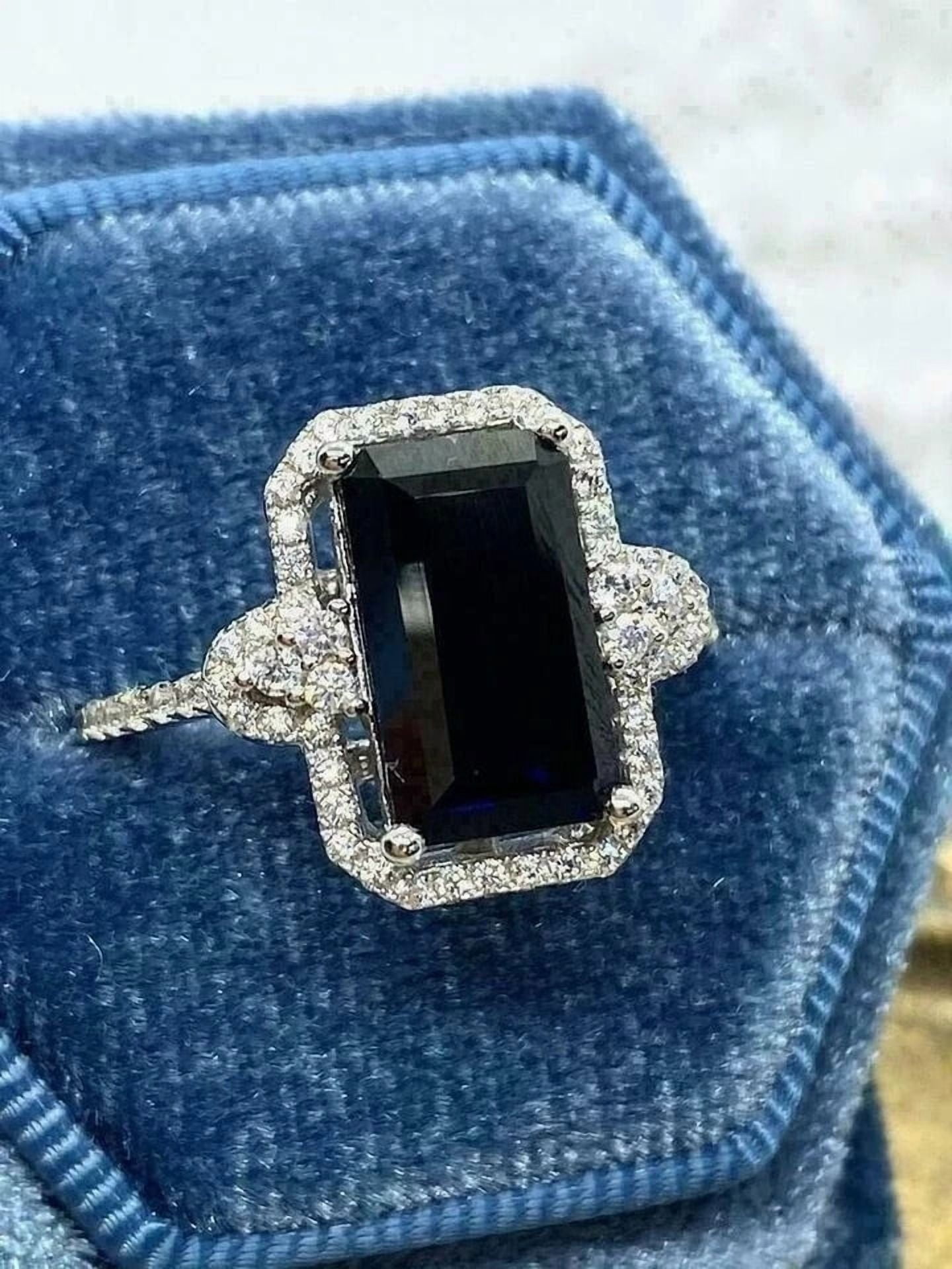 3 Ct Emerald Cut Lab-Created Black Diamond Wedding Ring 14k White Gold ...