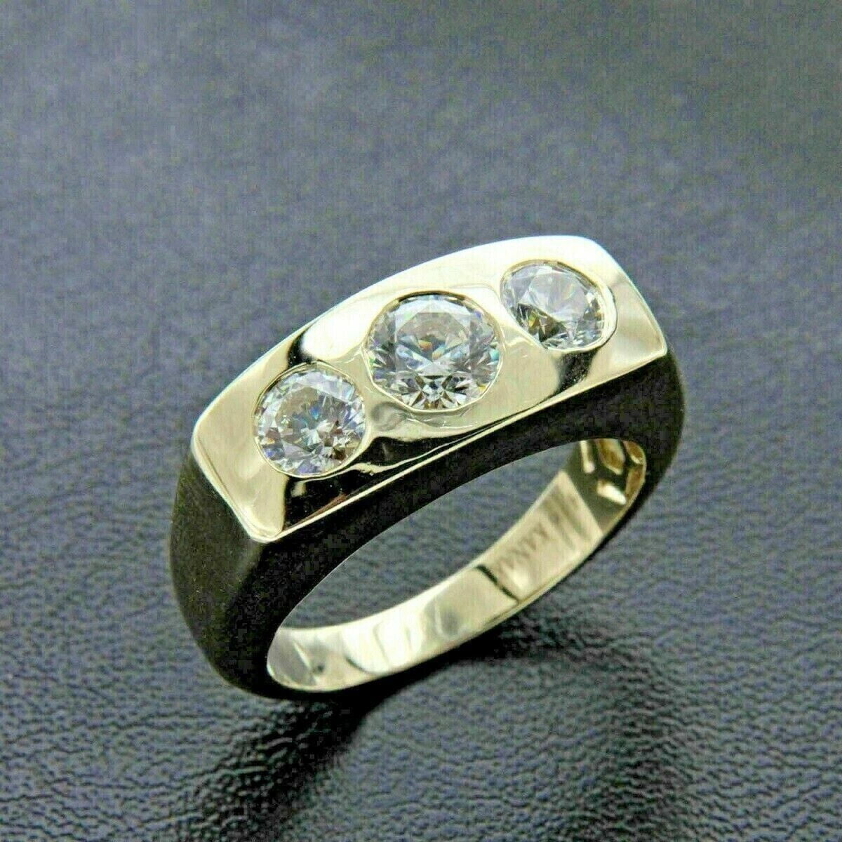 3 Ct Lab Created Diamond 3 Stone Wedding Men's Band Ring 14K Yellow Gold Plated - Walmart.com