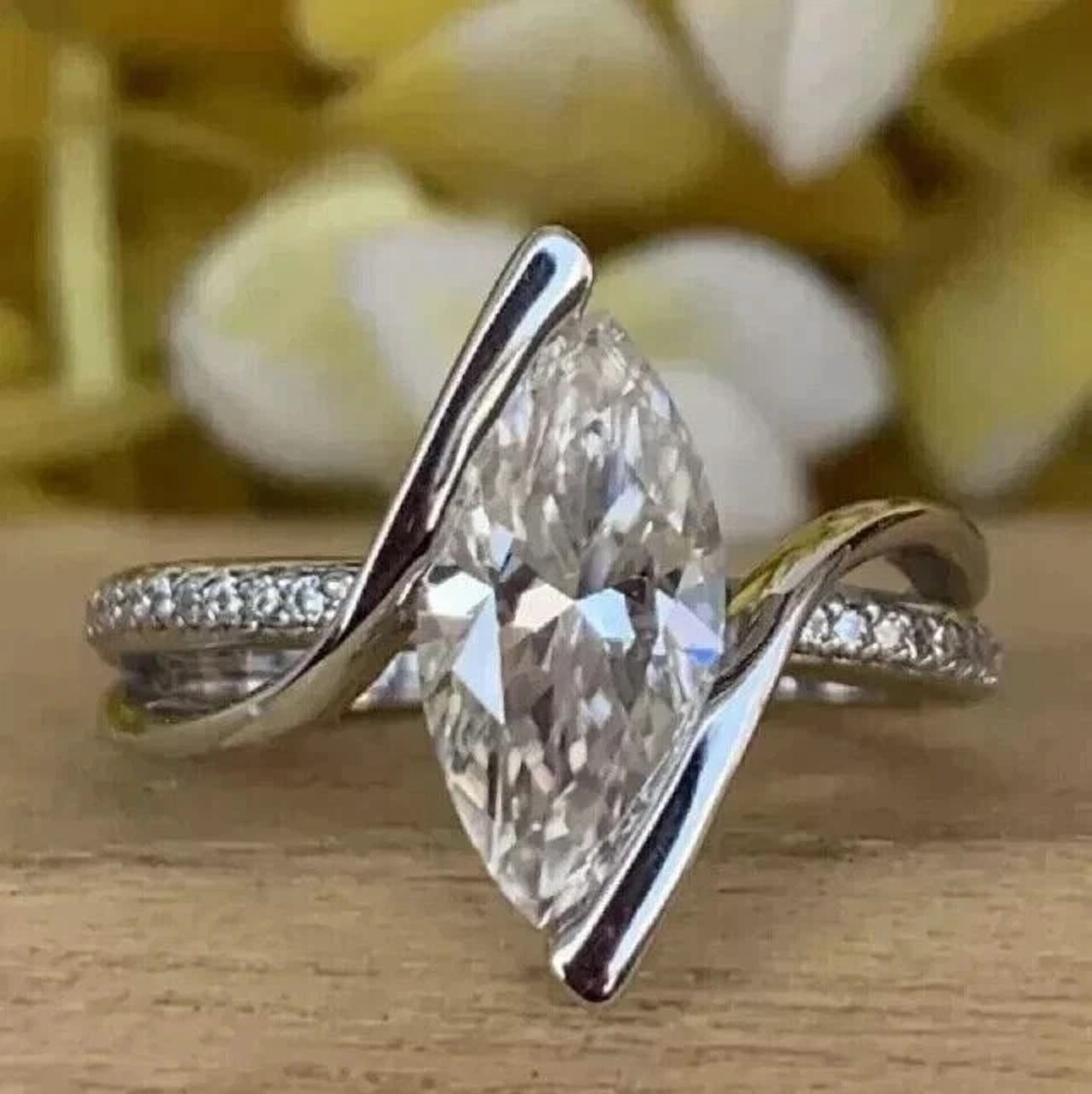 3 Ct Marquise Cut Simulated Diamond Women Engagement Split Shank Ring ...